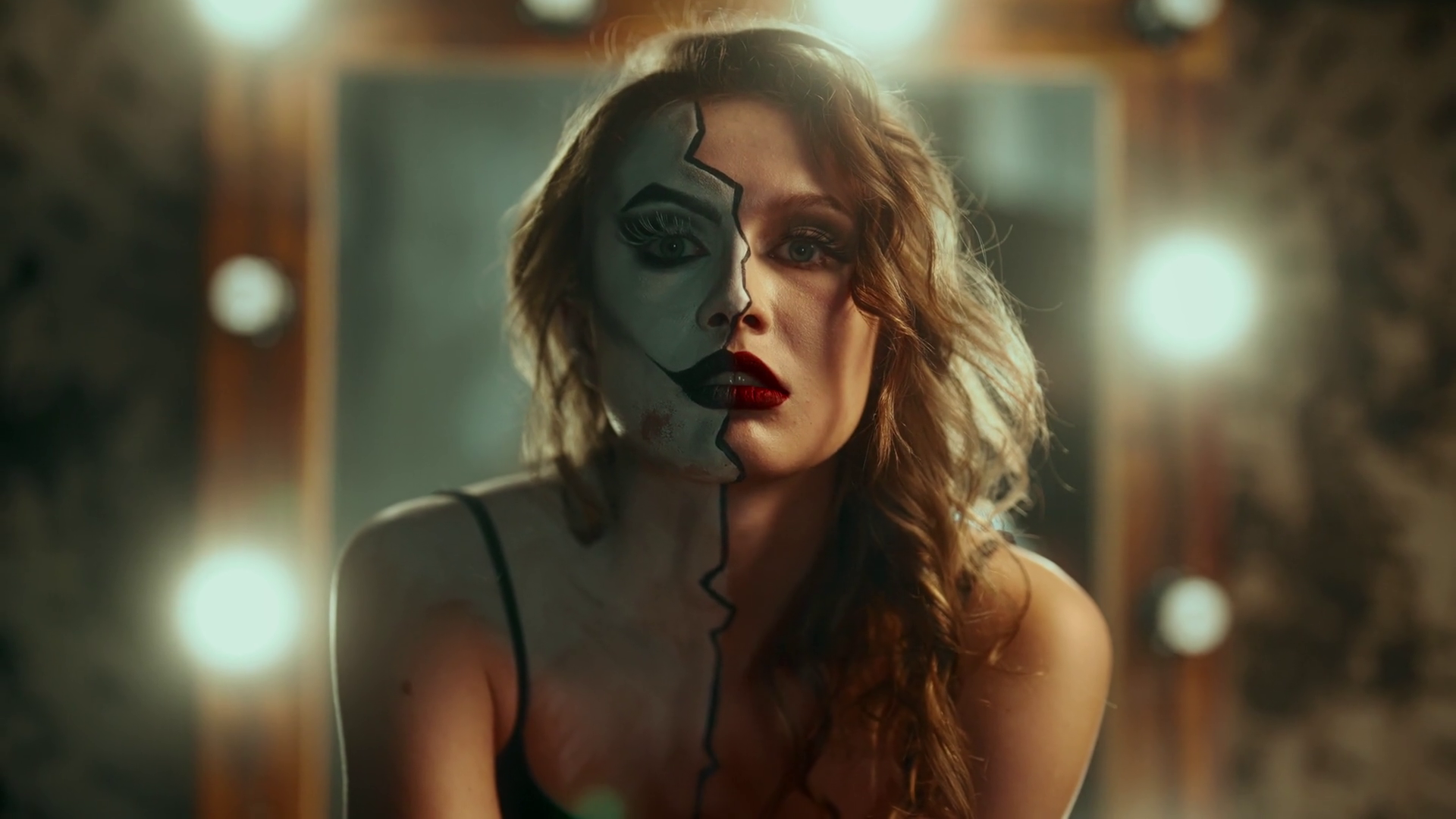 Portrait Of Crazy Woman With Makeup On Half Stock Footage SBV-351742304 ...