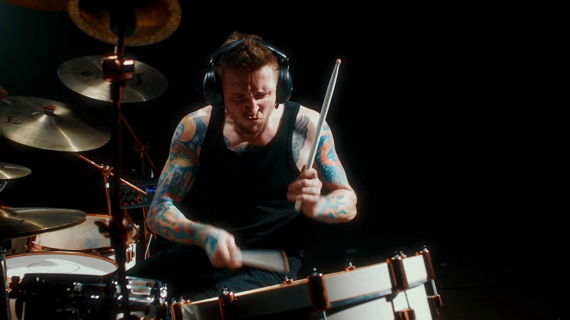 Portrait Of Inspired Tattooed Man Drummer Stock Footage SBV-351797547 ...