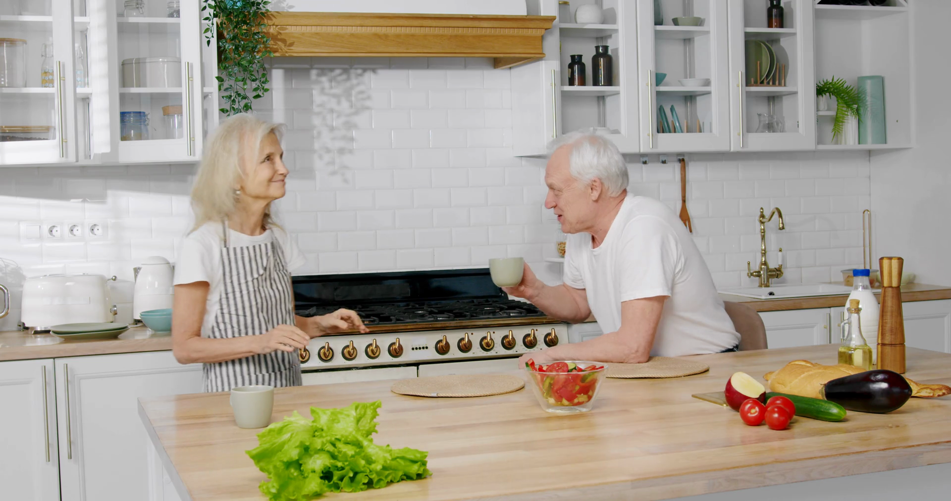 Grandpa Grandma At Home Kitchen Woman Stock Footage SBV-352073286 ...