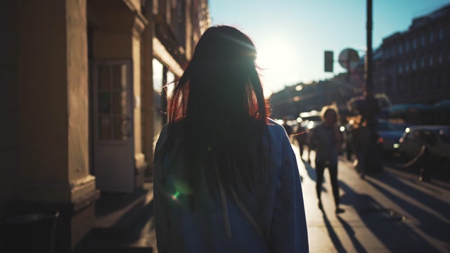 Girl With Long Hair Walking In The Wind Turning Around Stock Footage: Royalty-Free Video Clips ...