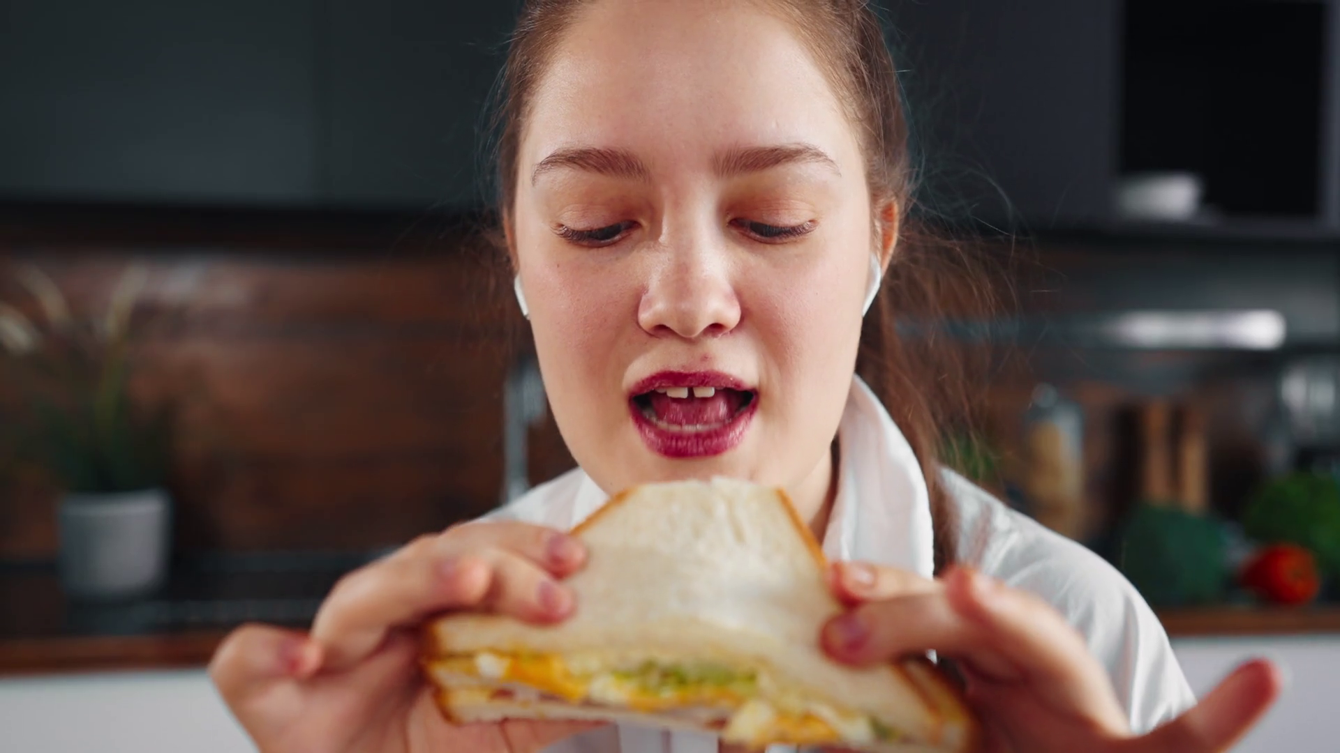 Woman Eating Fast Food Sandwich Hungry Girl Stock Footage Sbv 348827604