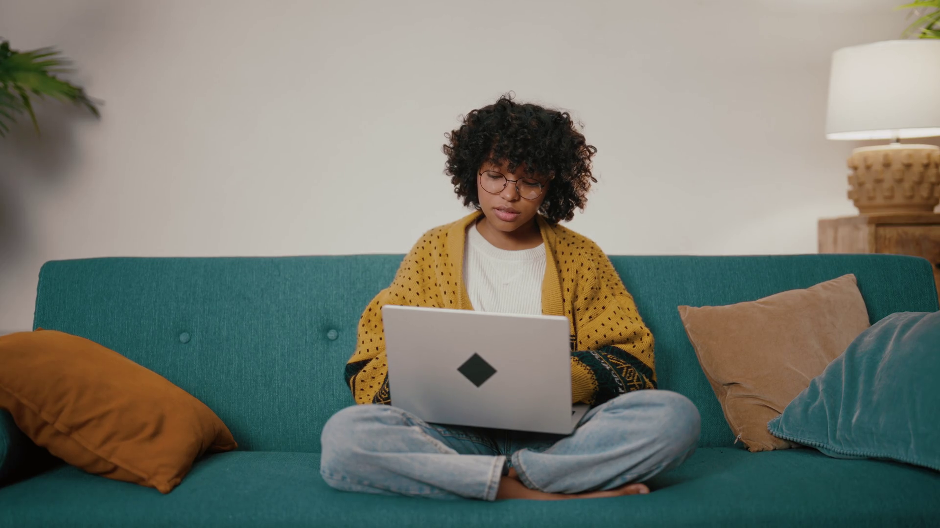 Contented African American Woman Working On Stock Footage SBV-348830575 ...