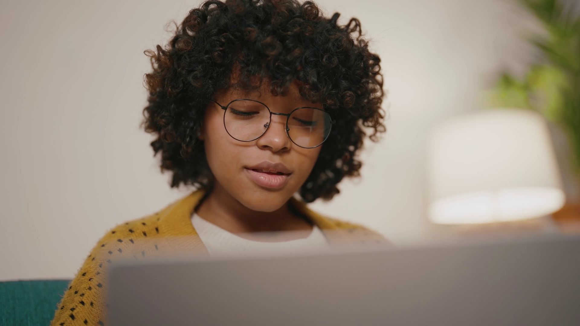 Contented African American Woman Working On Stock Footage SBV-348829341 ...