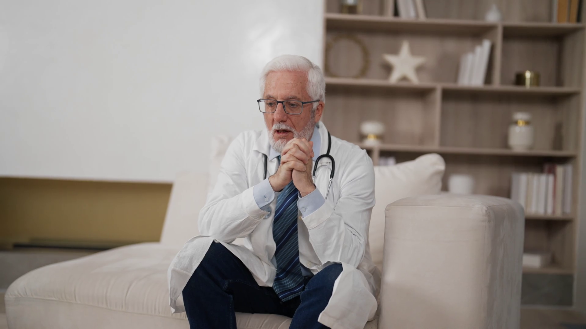 Tired Man Doctor Rubs Face In Hospital Stock Footage SBV-348858410 ...