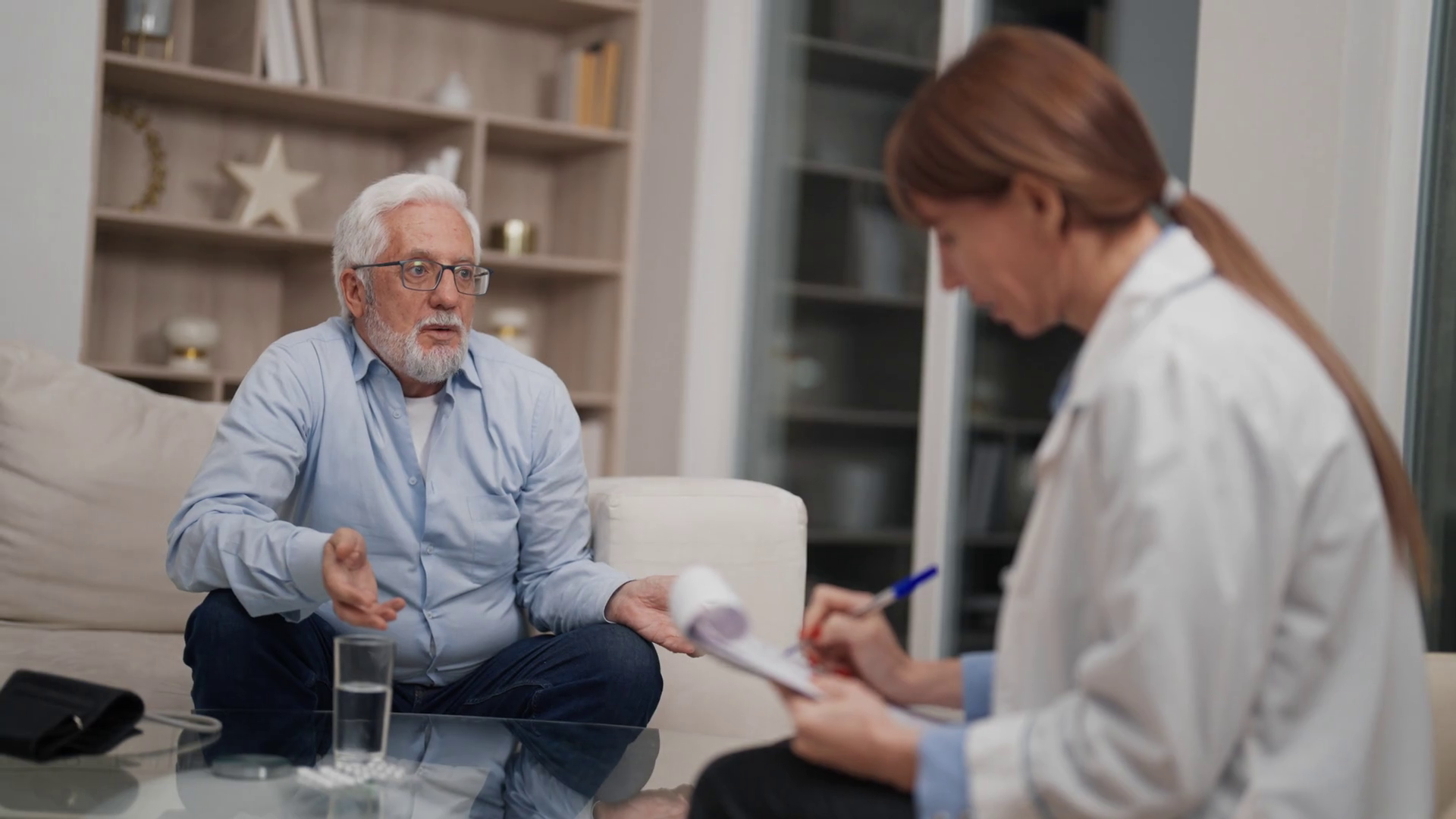 Senior Man Visits Geriatric Therapist Old Stock Footage SBV-348816048 ...