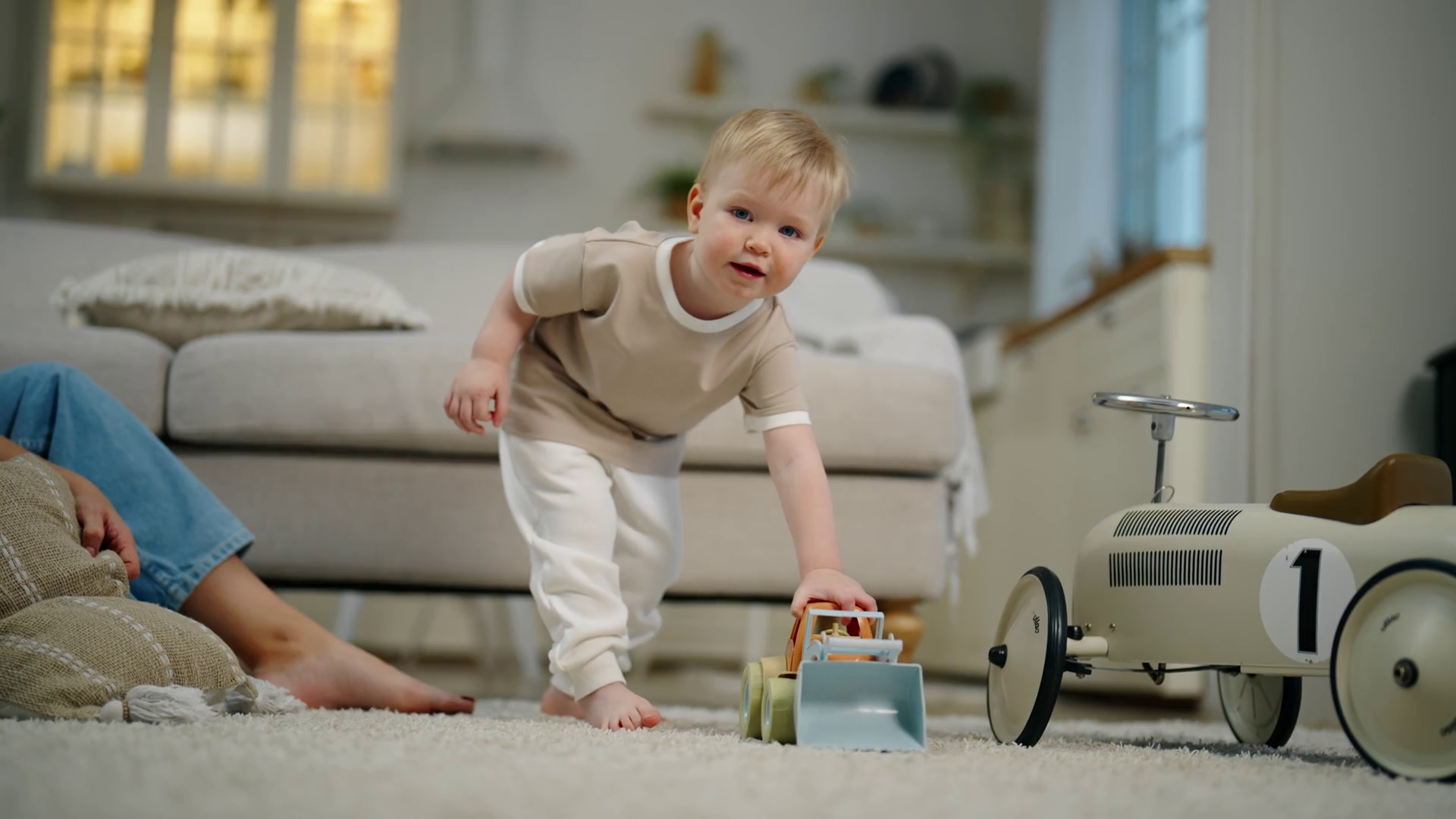 Funny Positive Baby Boy Toddler Plays Toy Stock Footage SBV-348751203 ...