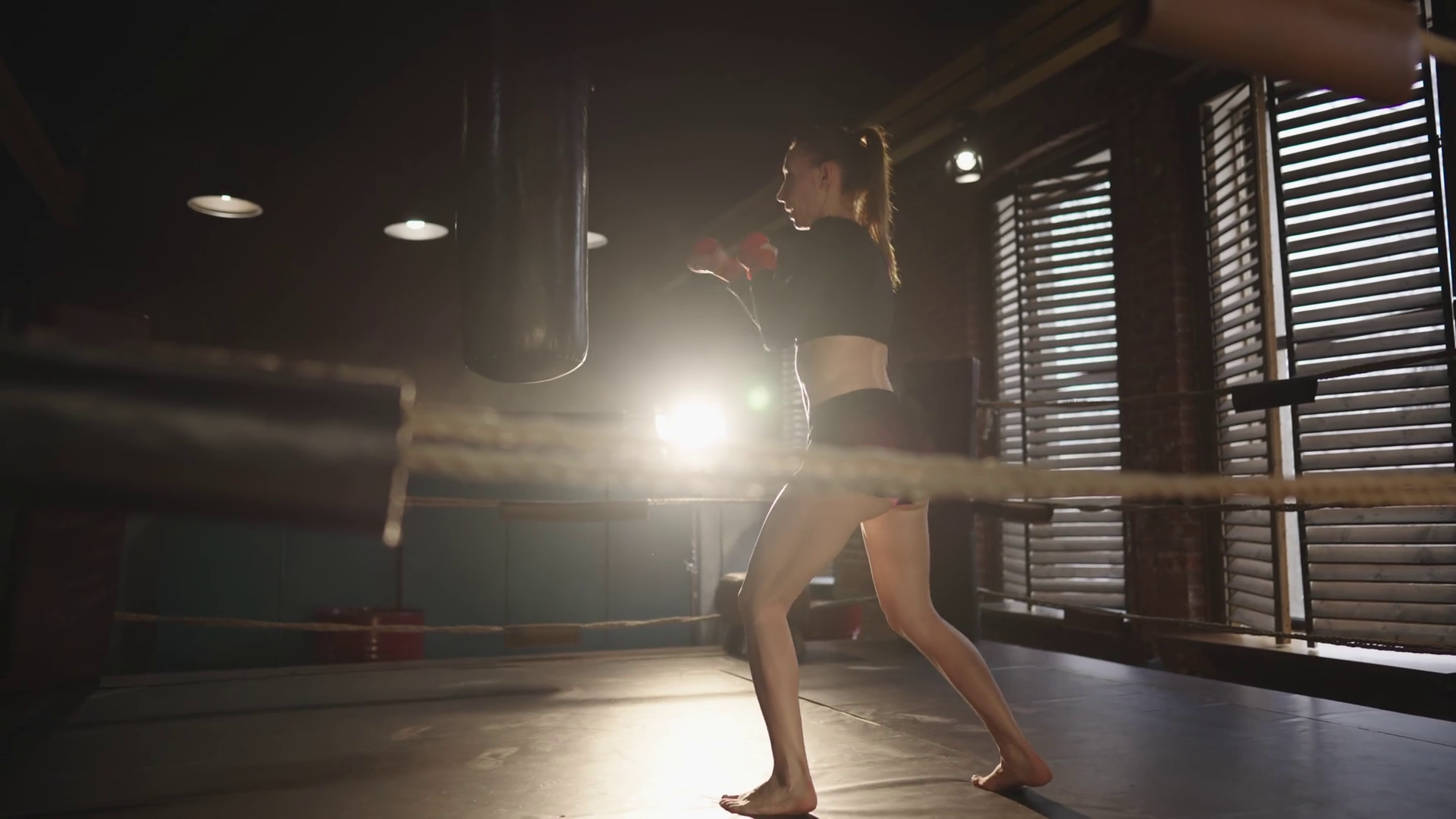 Barefooted Woman Boxer Fighter In Sportswear Stock Footage SBV ...