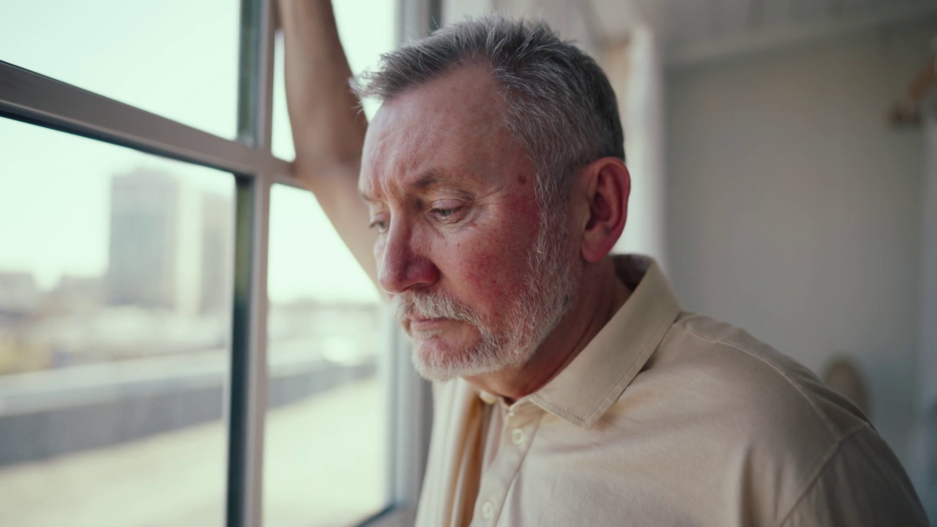 Close Up Sad Elderly Man Face Looking Out Stock Footage SBV-347614254 ...