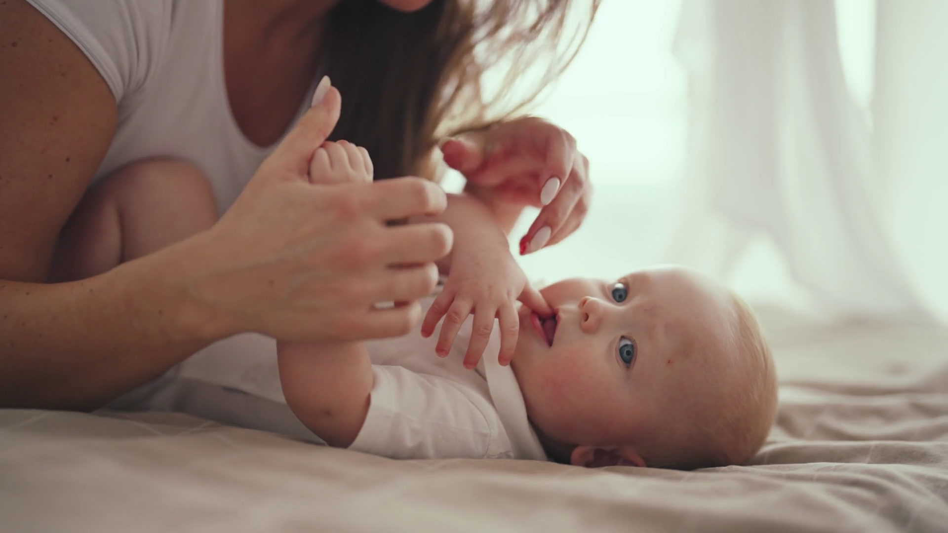 Happy Mom Babysitting Little Baby Smiling Stock Footage SBV-347644787 ...
