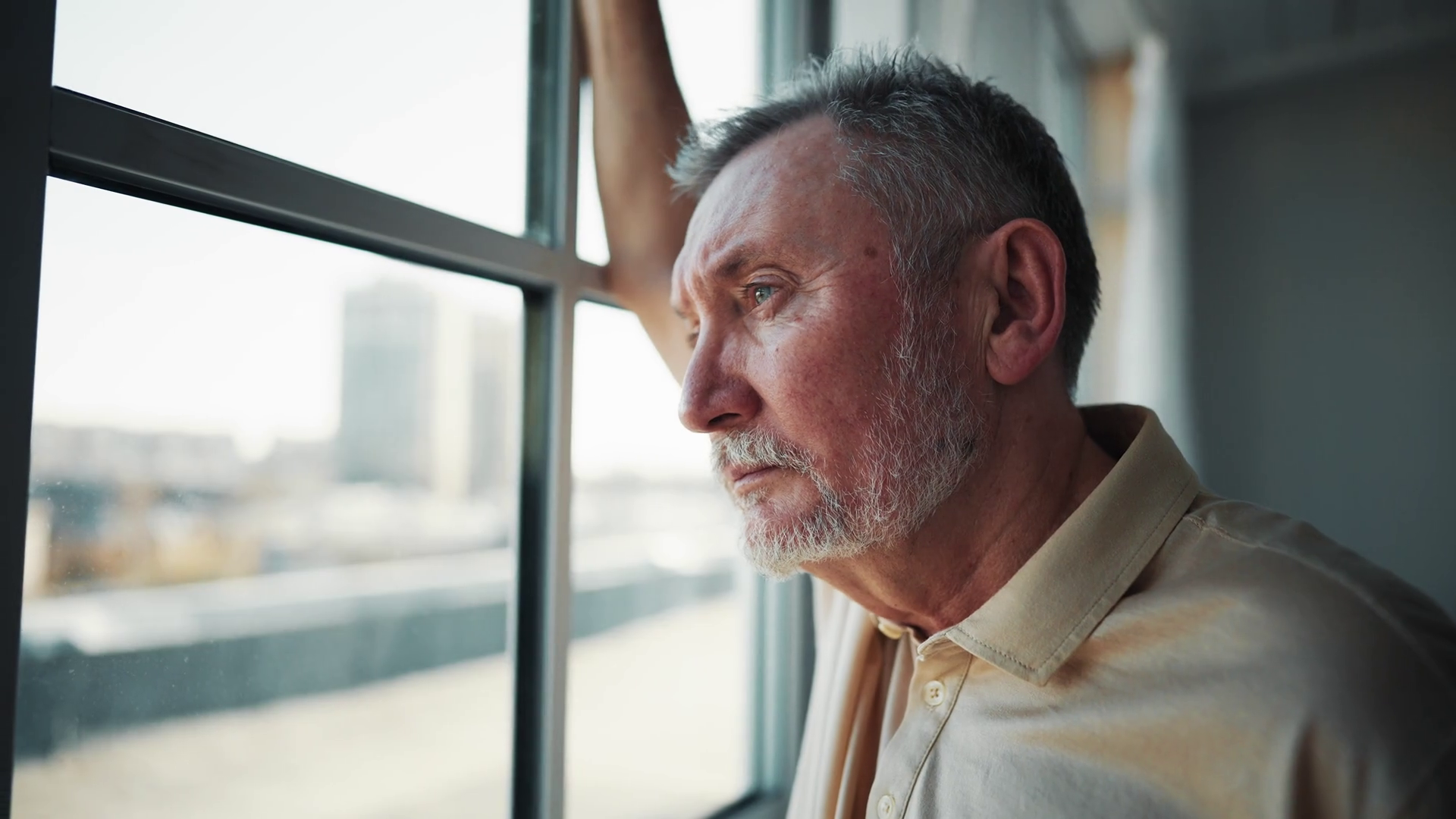 Close Up Sad Elderly Man Face Looking Out Stock Footage SBV-347645852 ...