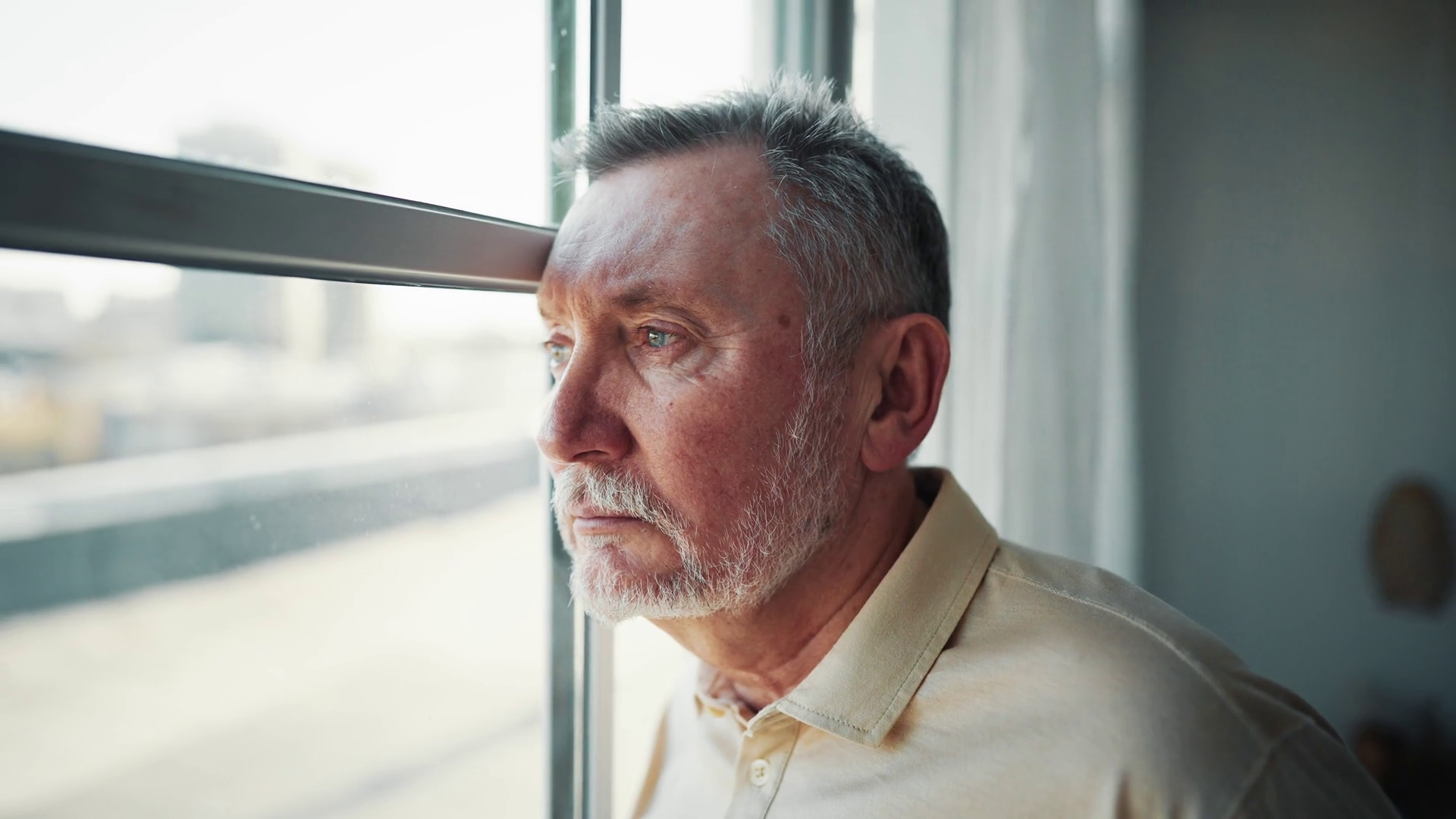 Close Up Sad Elderly Man Face Looking Out Stock Footage SBV-347726446 ...