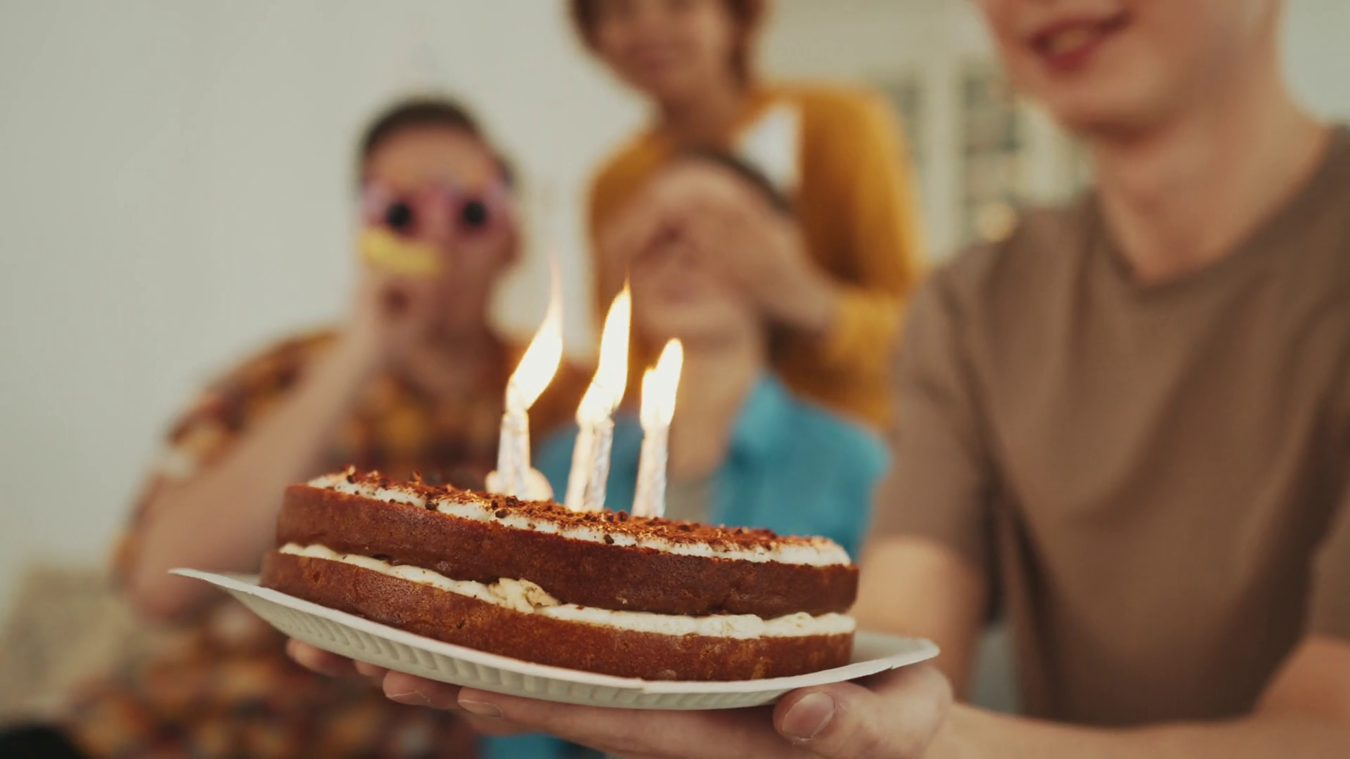 Company Friends Give Birthday Cake Surprise Stock Footage SBV-347732291 ...