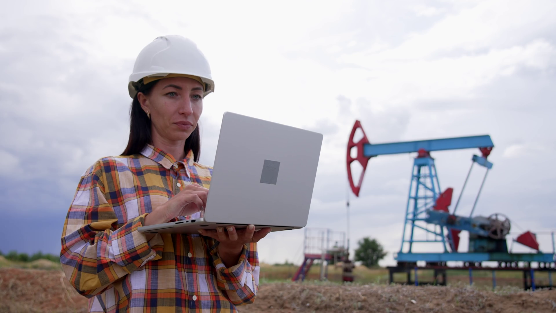 Oil Industry Engineer Stand In Field Next To Stock Footage SBV ...