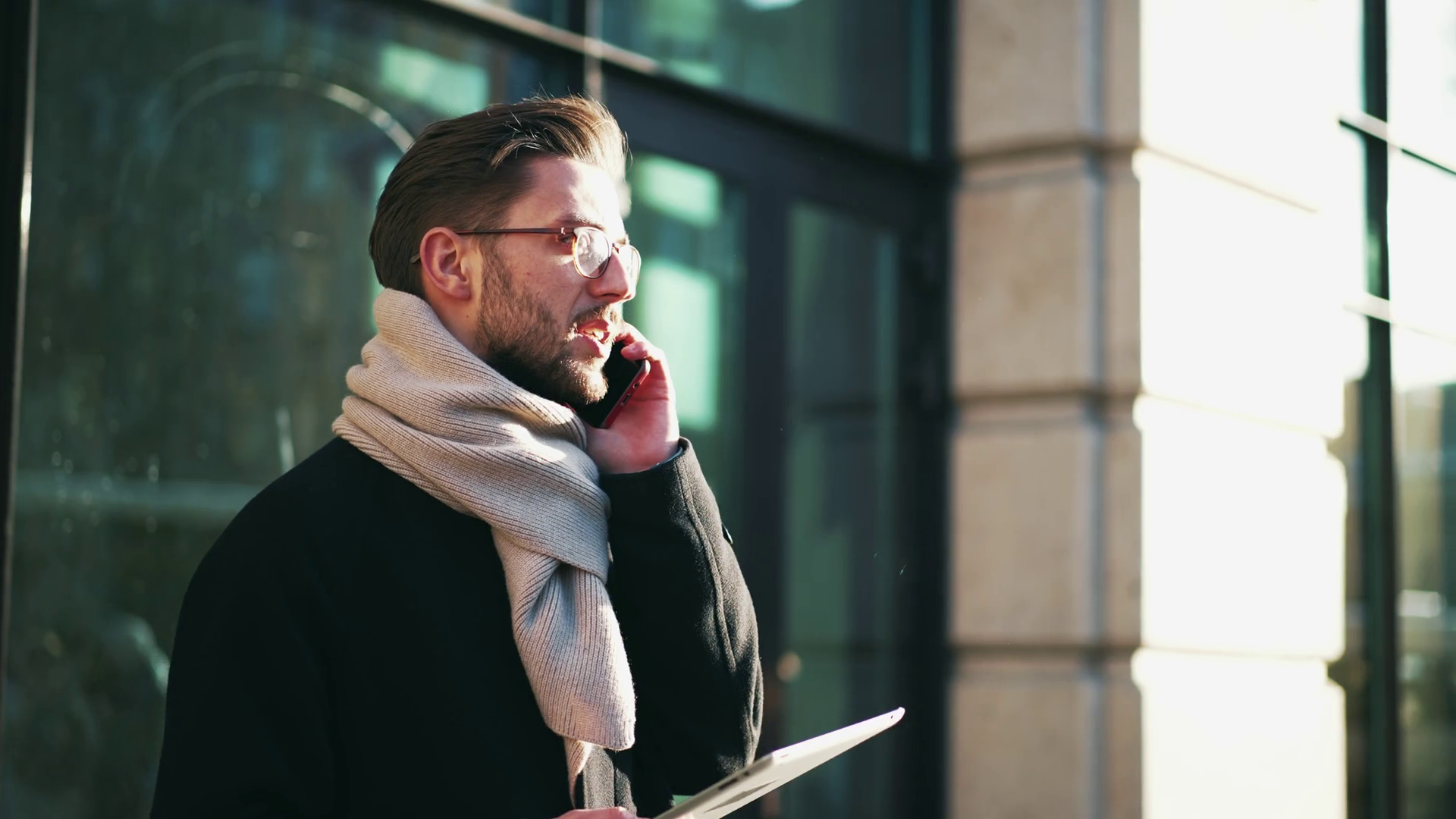Side Profile Portrait Of Serious Man Stands Stock Footage SBV-347802543 ...