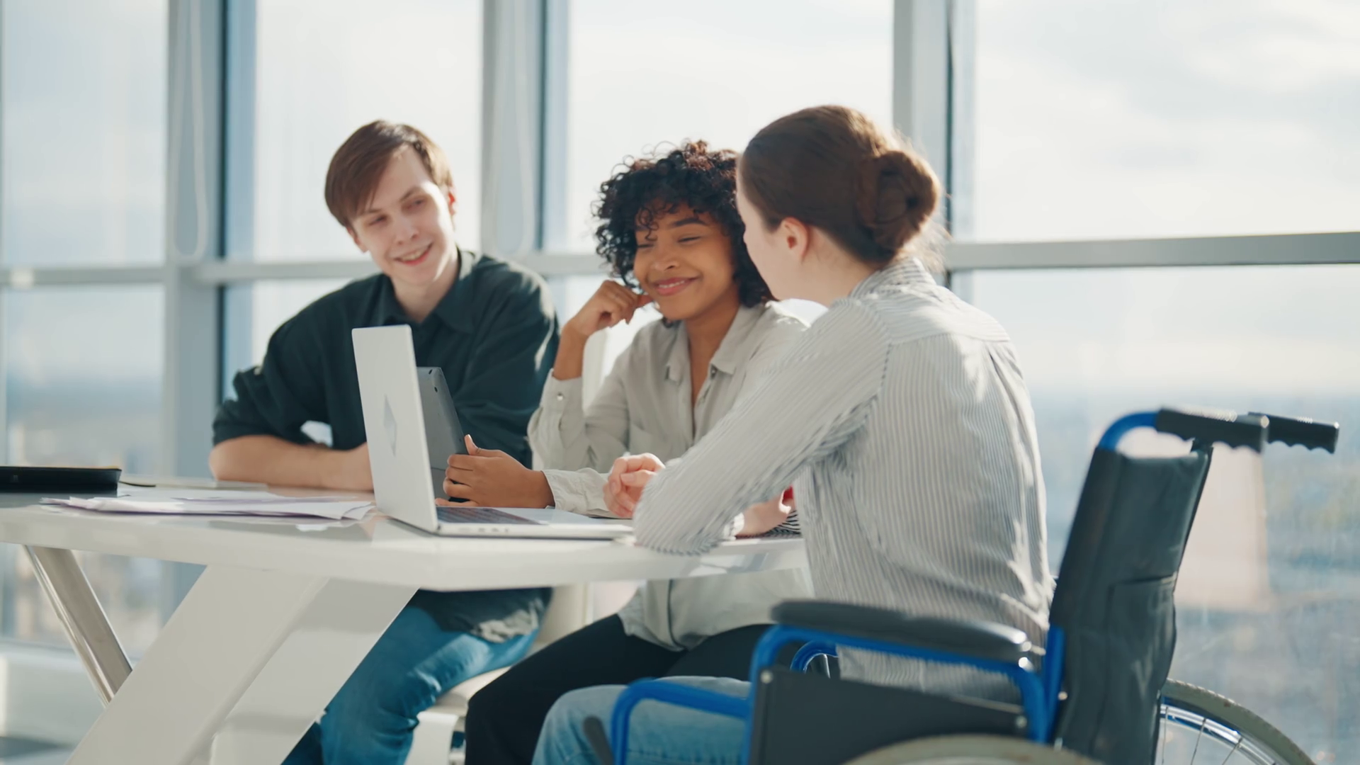 Young Business Woman Sitting Wheelchair Work Stock Footage SBV ...