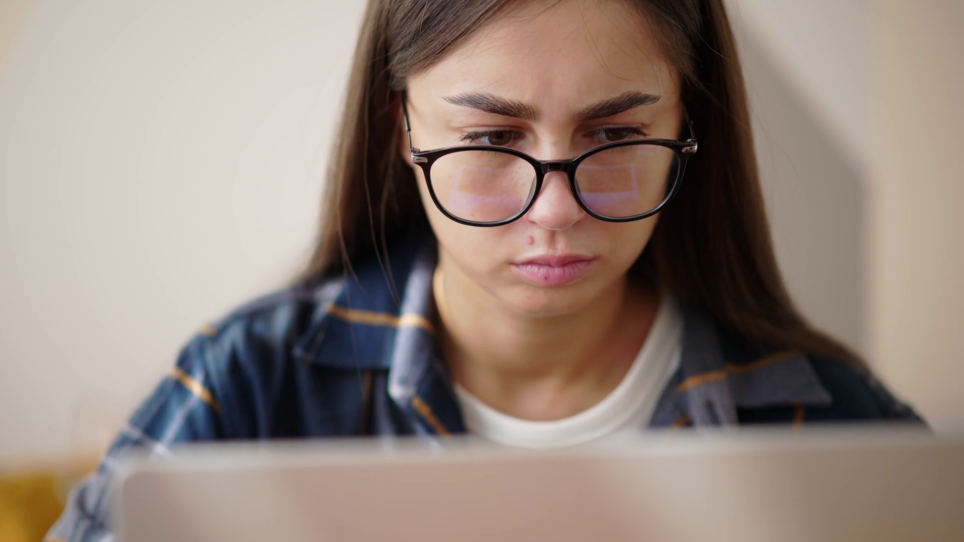 Portrait Of Focused Woman In Glasses Stock Footage SBV-347810084 ...
