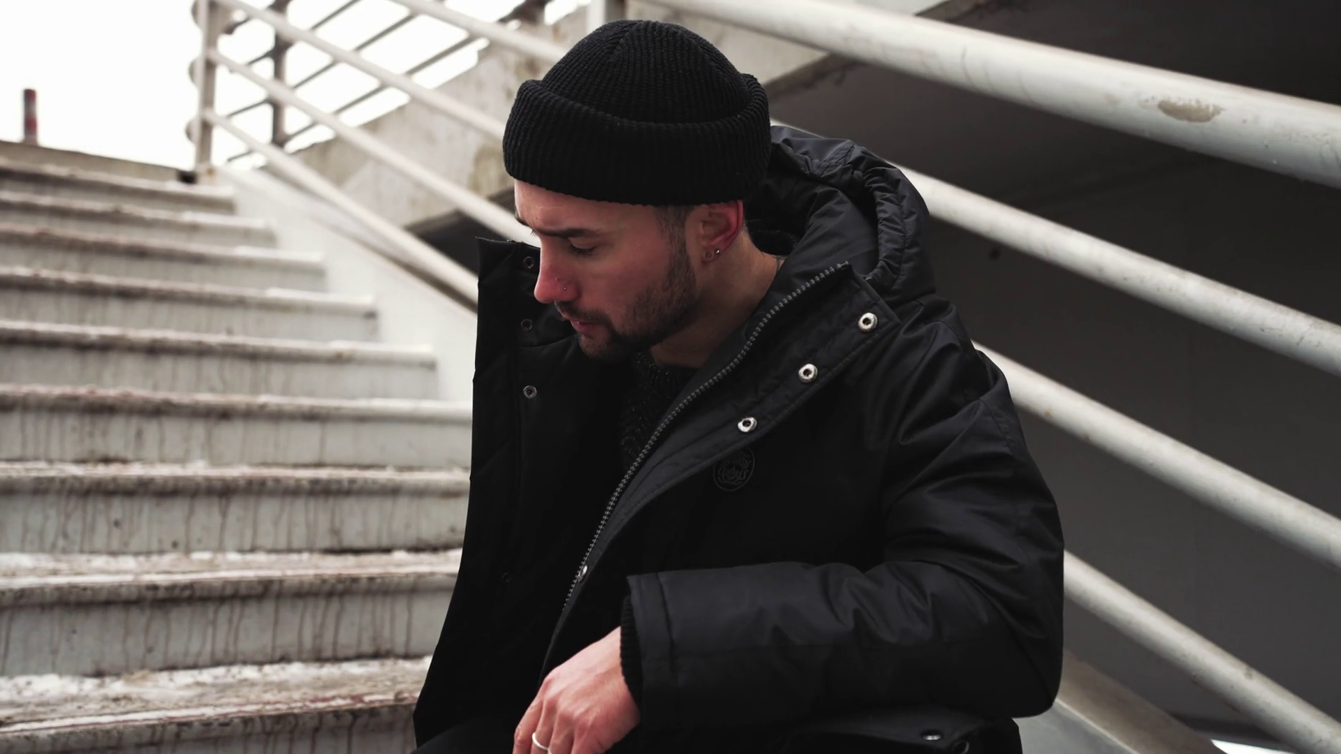 Sad Depressive Man Standing On Bridge Stock Footage SBV-347810240 ...