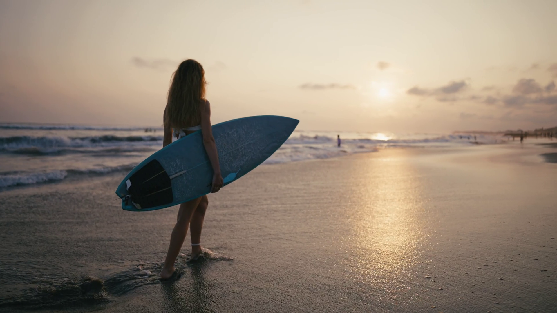 Tourist Woman Surfer In Swimsuit With Stock Footage SBV-348360861 ...