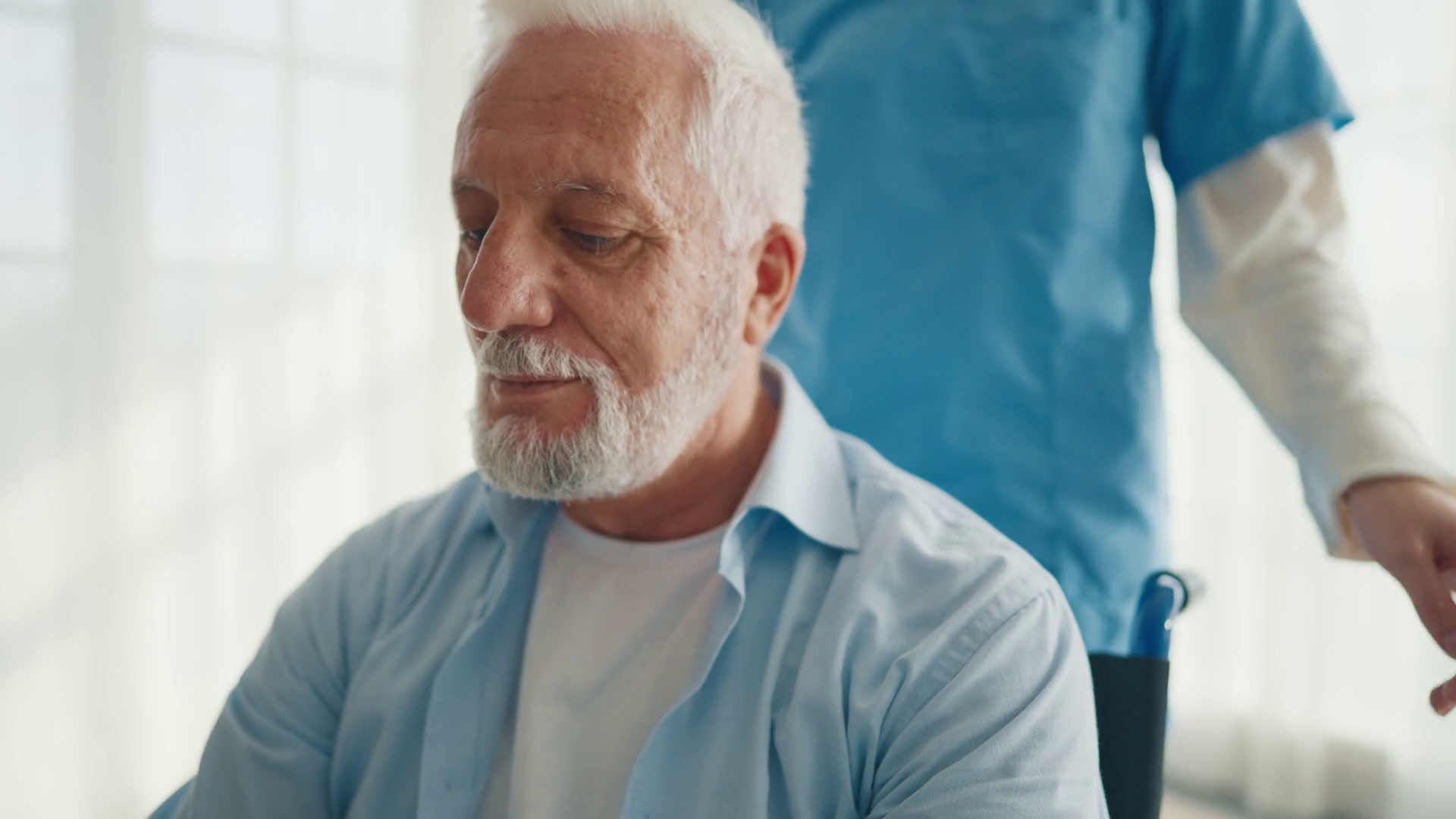 Doctor Hold Caring Hands On Shoulder Of Sad Stock Footage SBV-348650719 ...