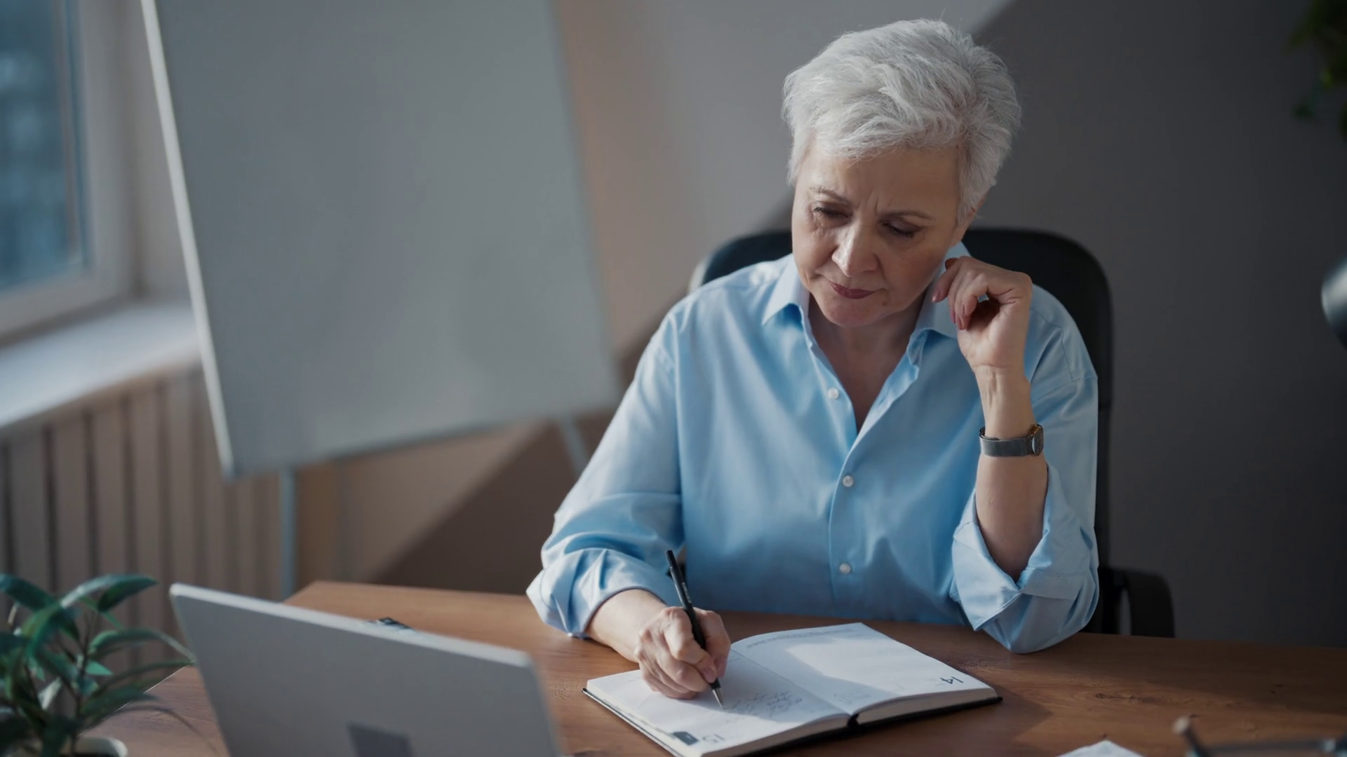 Senior Gray Haired Businesswoman Writing Stock Footage SBV-348643705 ...