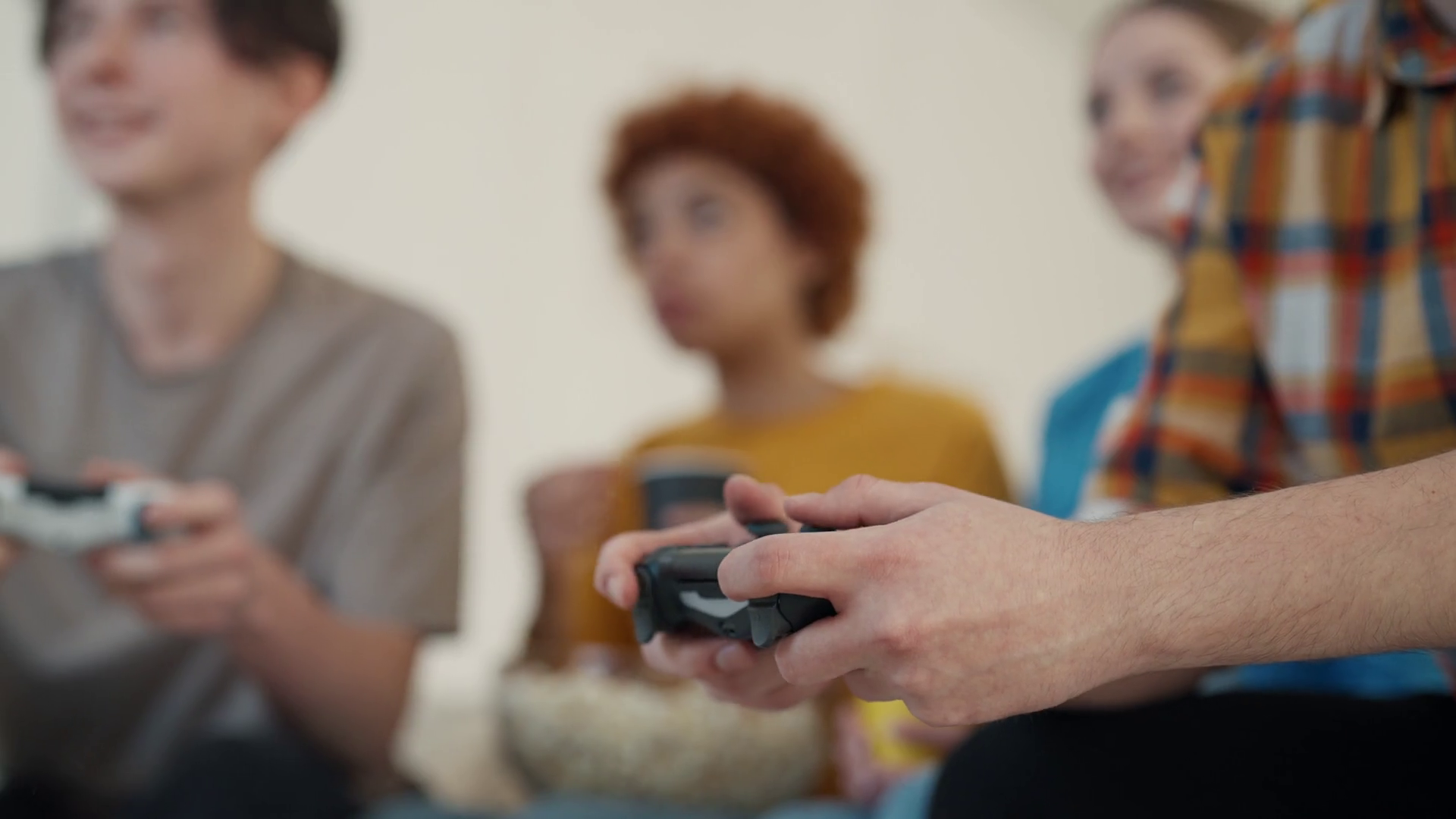 Two Guys Competing Playing Video Games Girls Stock Footage SBV ...