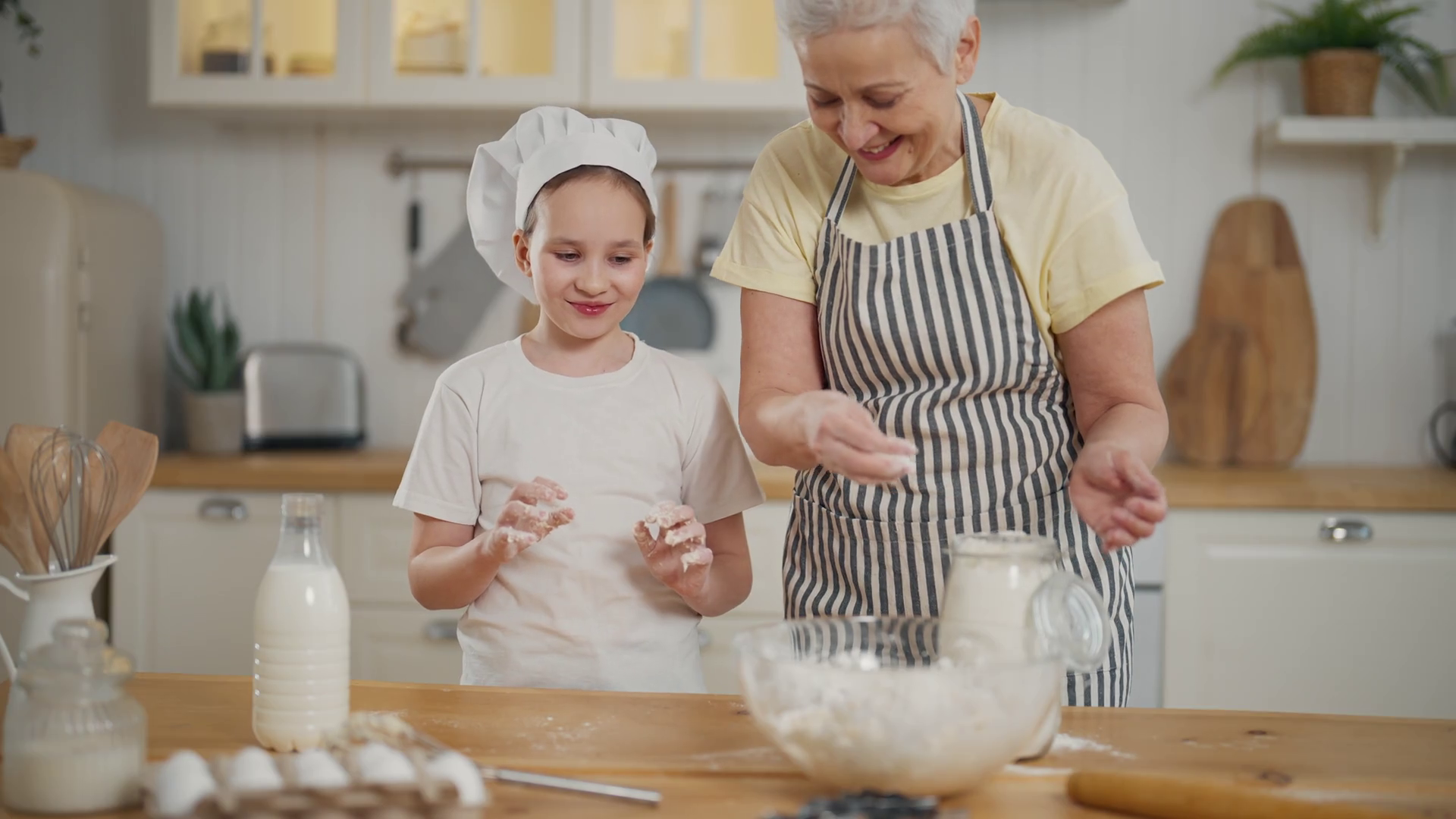 Senior Grandma In Apron Touches Shows Stock Footage SBV-348730422 ...