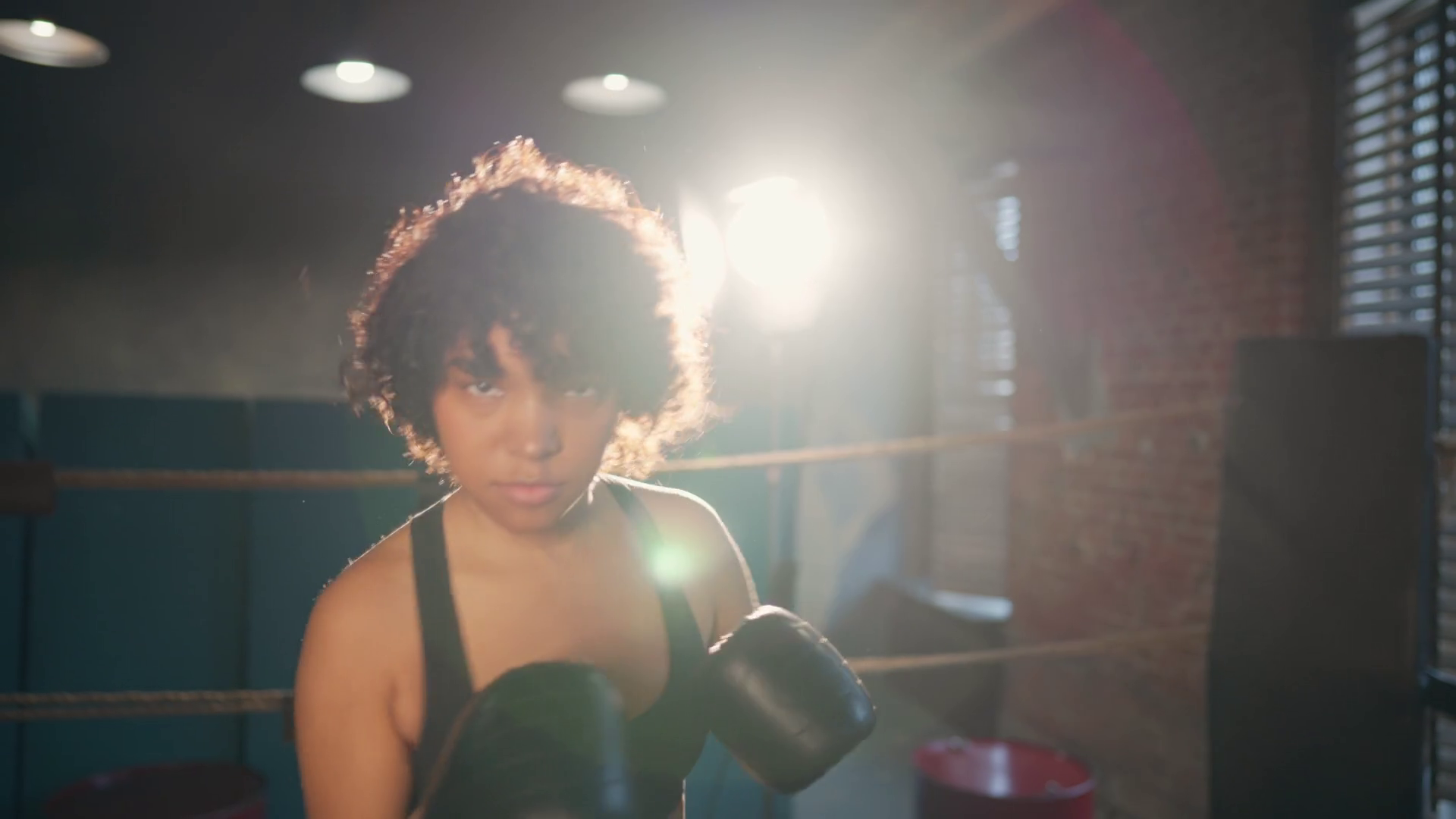 Afro American Woman Boxer In Boxing Gloves Stock Footage SBV-348764731 ...