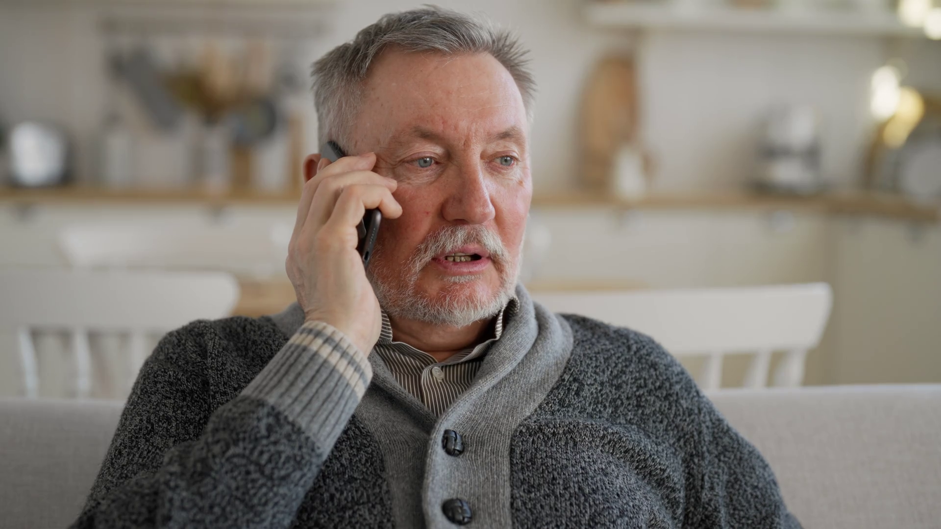 Positive Senior Man Calls Phone At Home Stock Footage SBV-348764737 ...