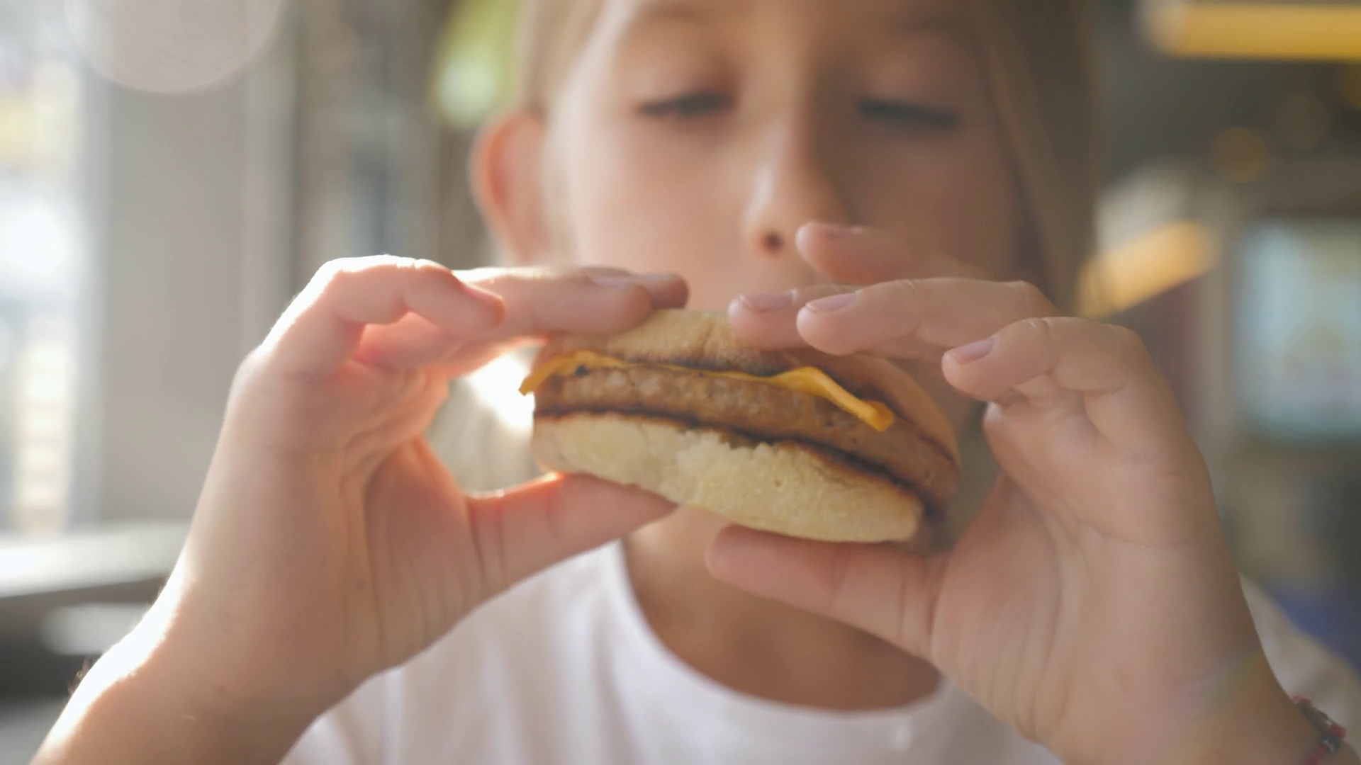 Adorable Baby Enjoying Delicious Burger Fast Stock Footage SBV ...