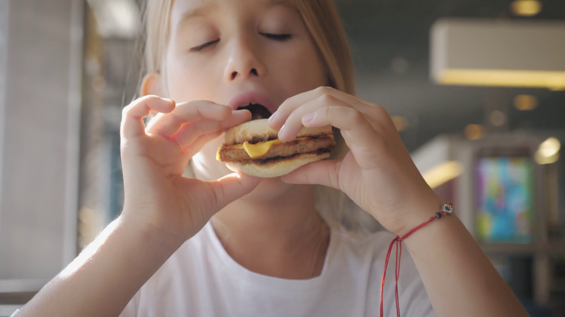 Adorable Baby Enjoying Delicious Burger Fast Stock Footage SBV ...