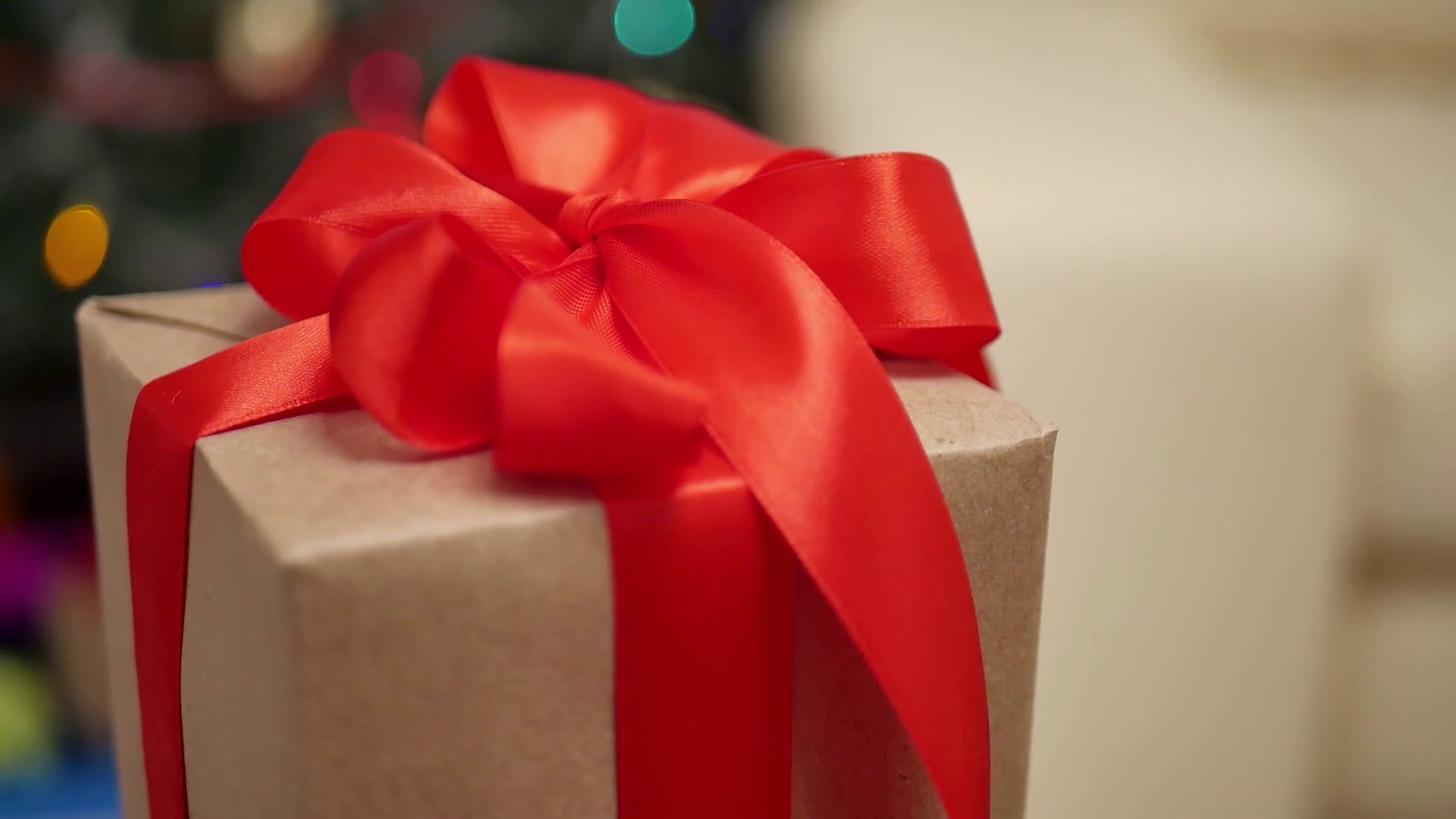 Brown Present Box With Red Ribbon Christmas Stock Footage SBV-319765650 ...