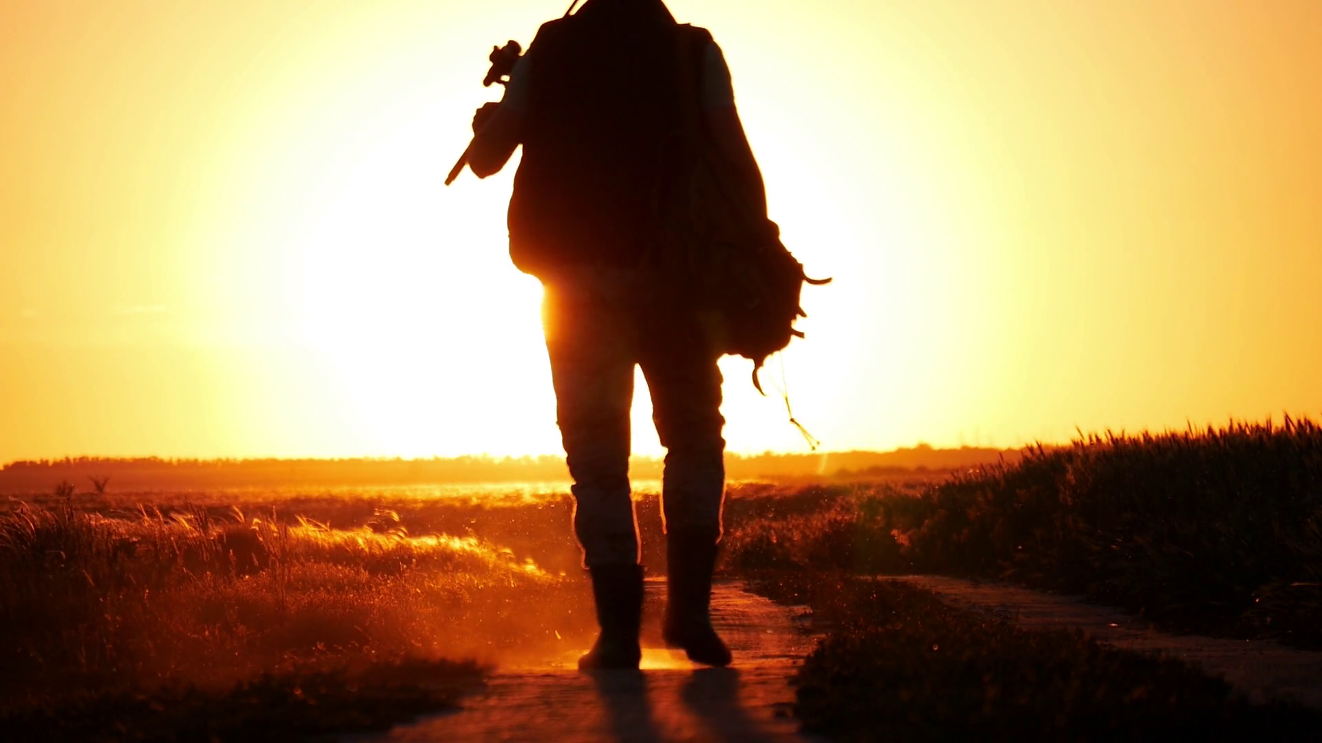 Fisherman Walking At Sunset Sky Background Stock Footage SBV-323831517 ...