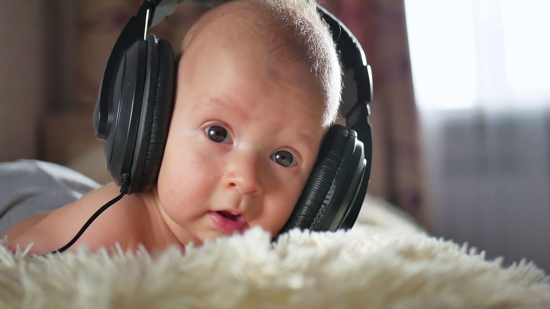 Little Baby Listening To Music With Big Stock Footage SBV-320588274 ...