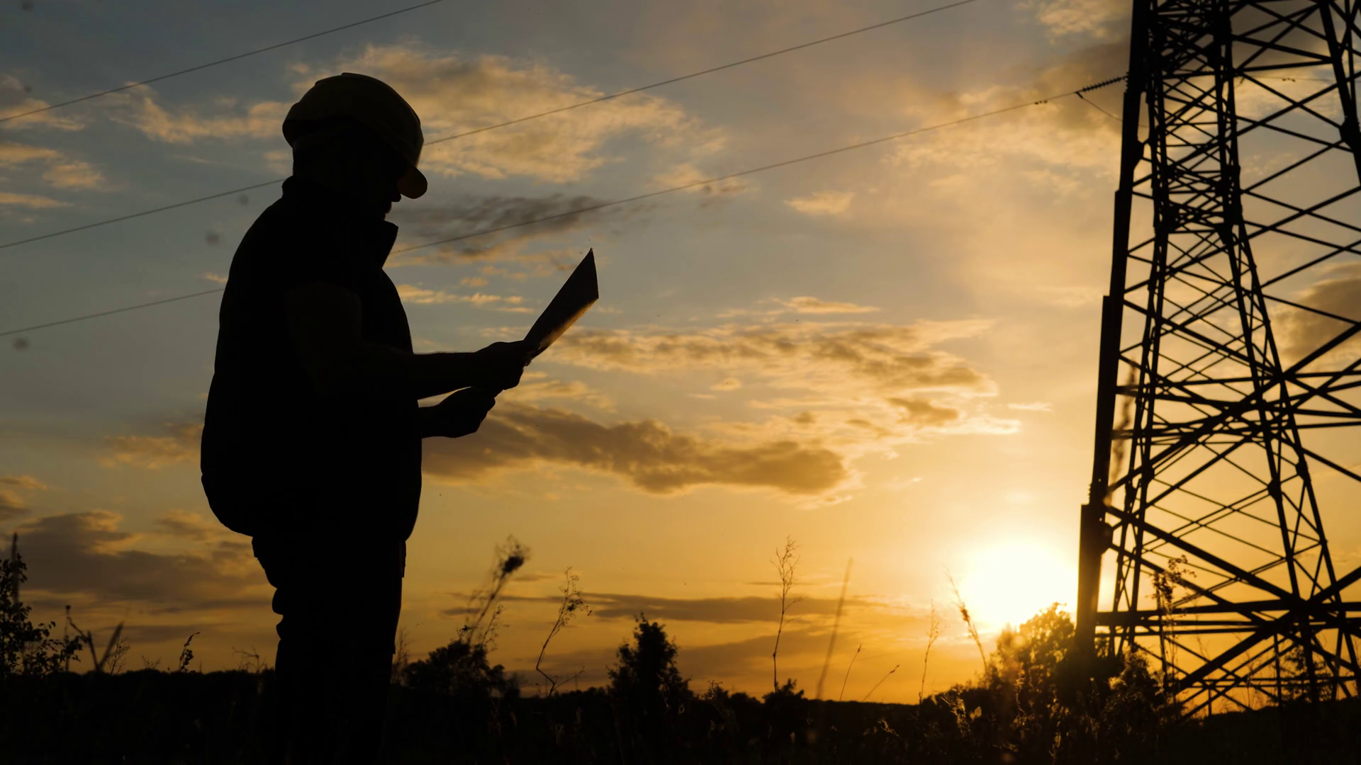 Silhouette Of Engineer Standing On Field Stock Footage SBV-338523726 ...