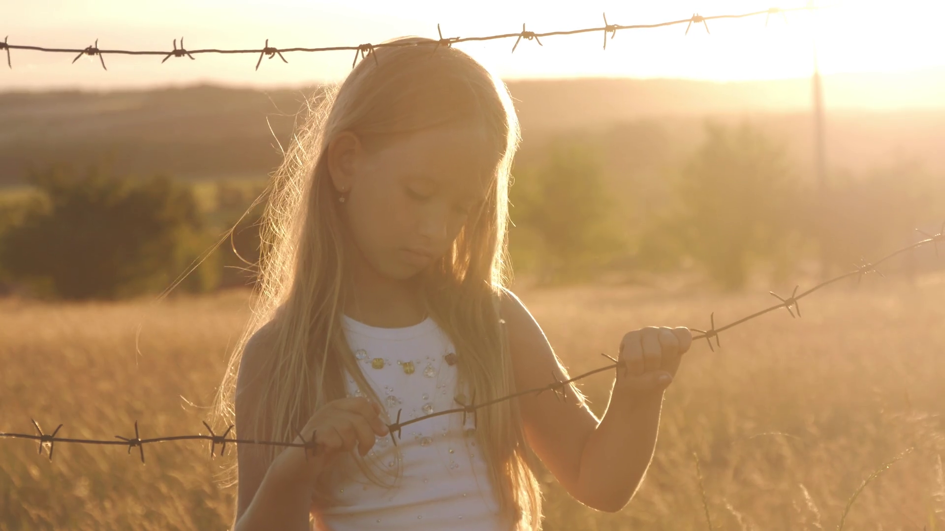 Child's Hands Behind Barbed Wire At Sunset: Stock Footage SBV-325080643 ...