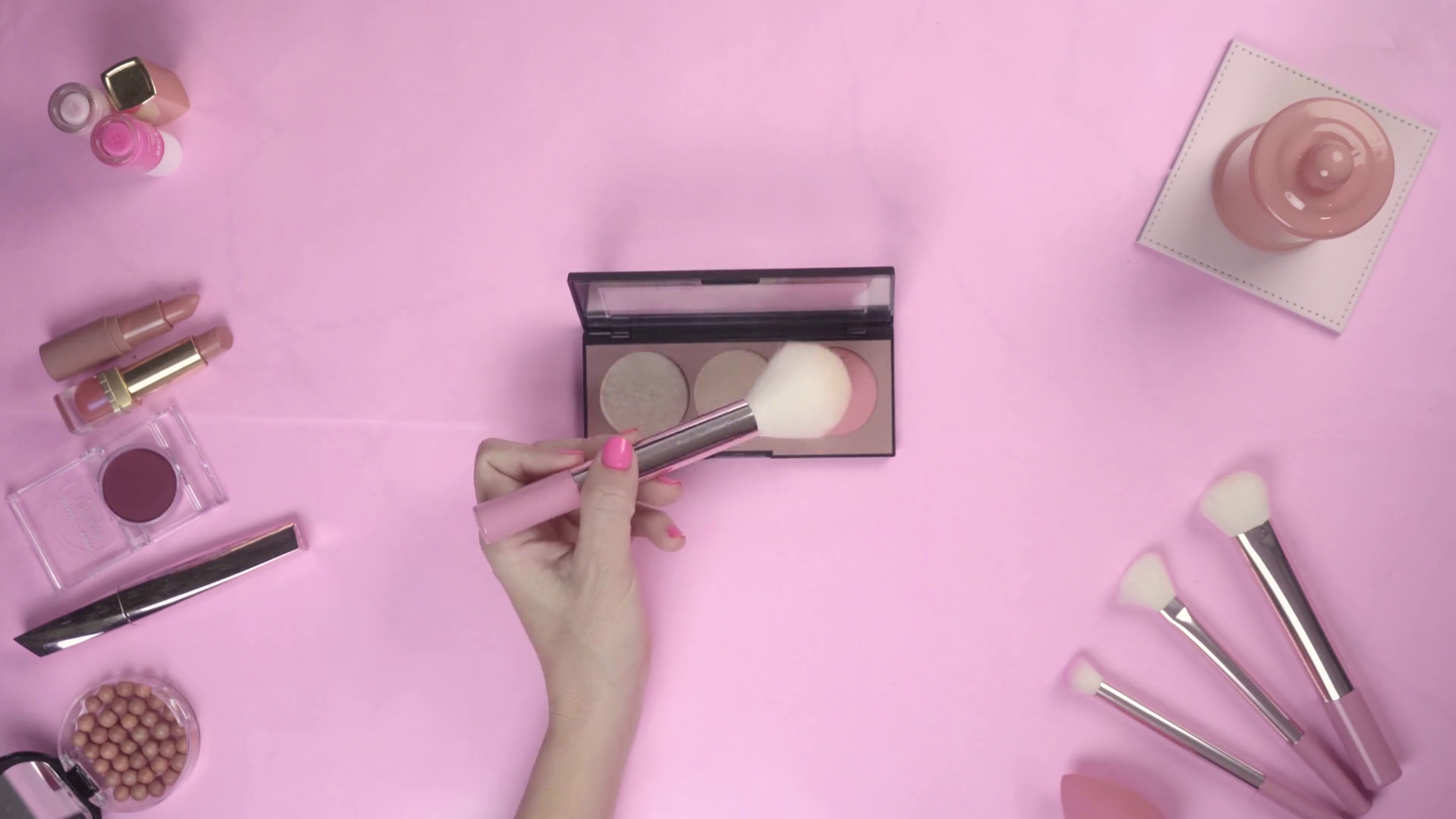 Flat Lay Top View Of Woman With Make Up On Stock Footage SBV-348431937 ...