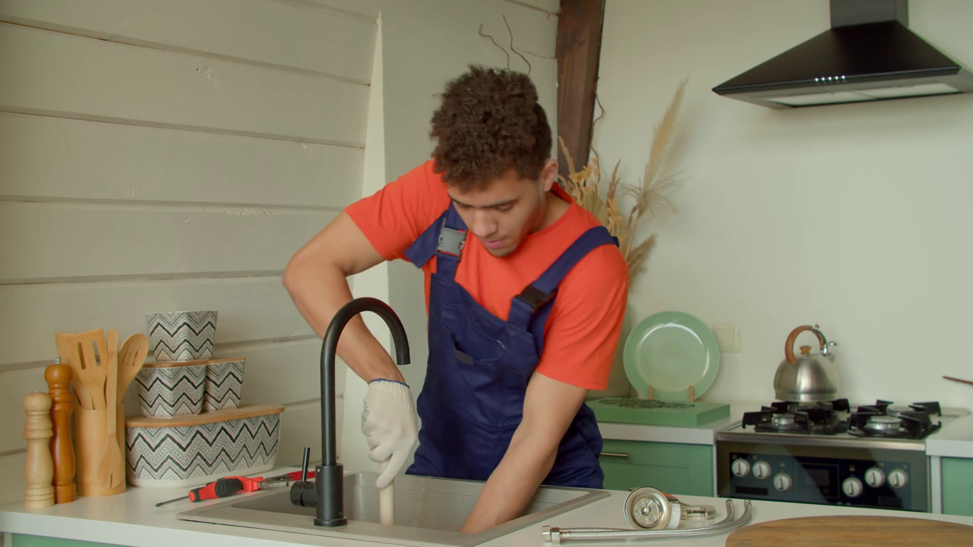 Skilled Plumber In Workwear Unclogging Sink Stock Footage SBV-347683421 ...