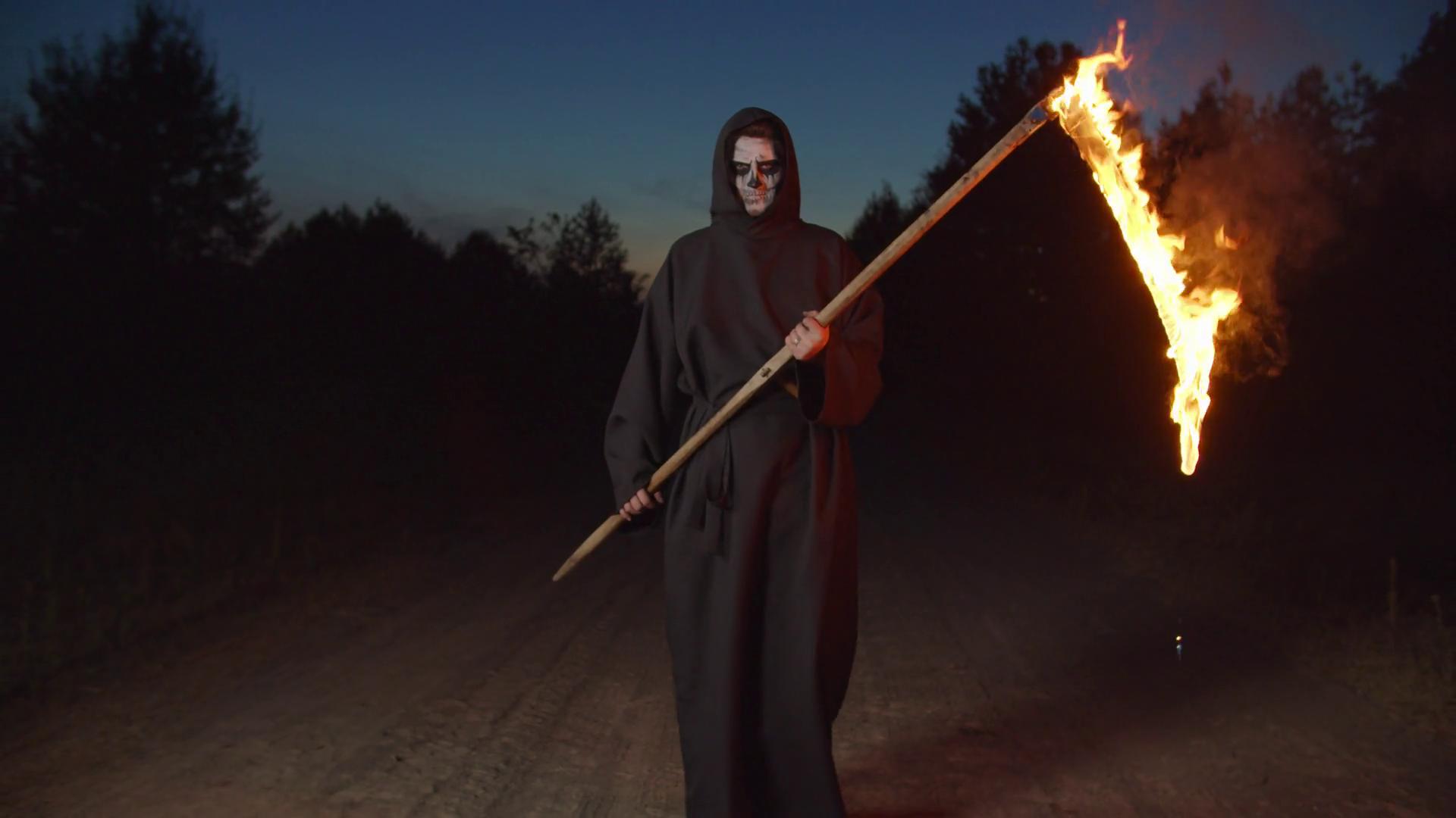 Spooky Grim Reaper In Black Cloak With Stock Footage SBV-338768537 ...