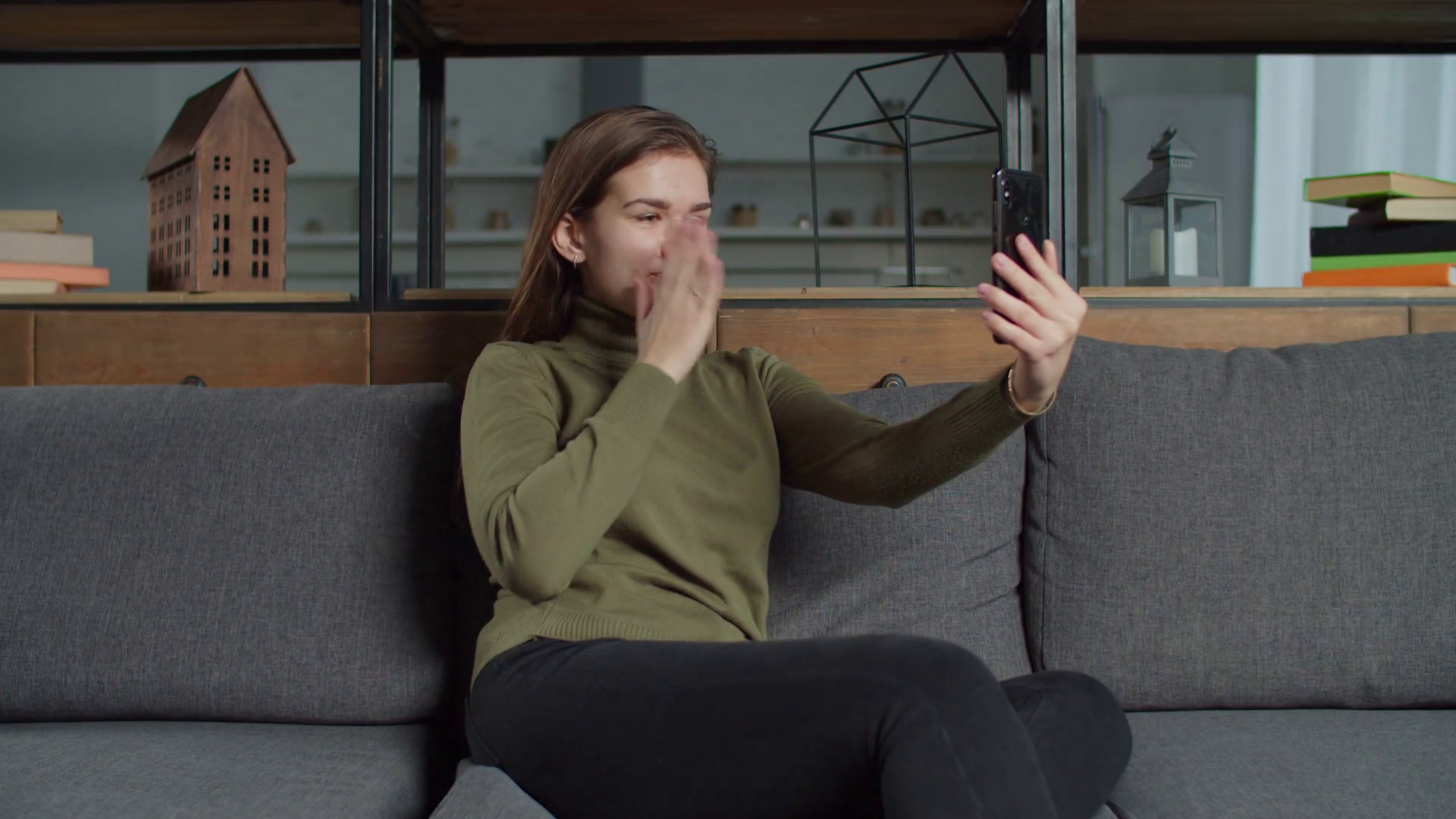 Cheerful Woman Using Sign Language On Phone Stock Footage SBV-338078158 ...