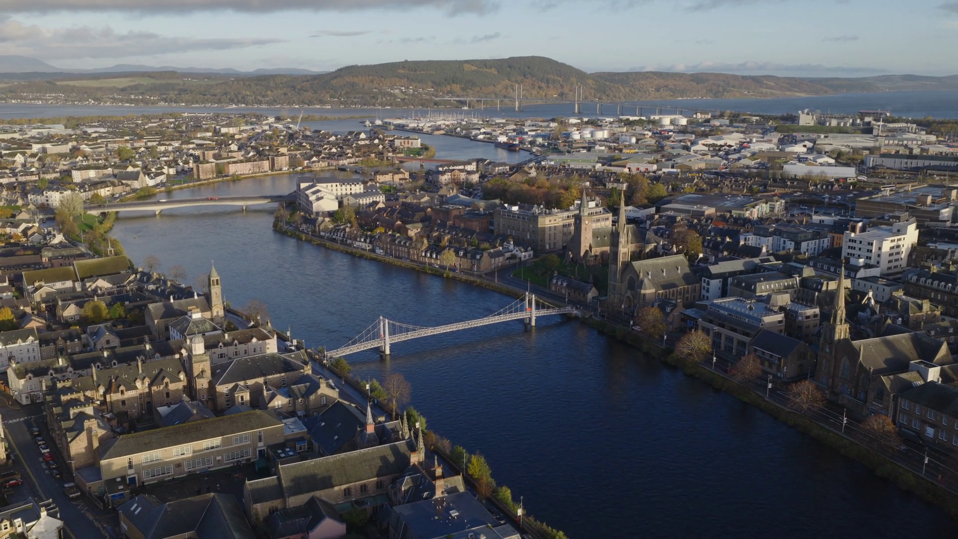 Establishing Aerial View Of Inverness City Stock Footage SBV-353140106 ...