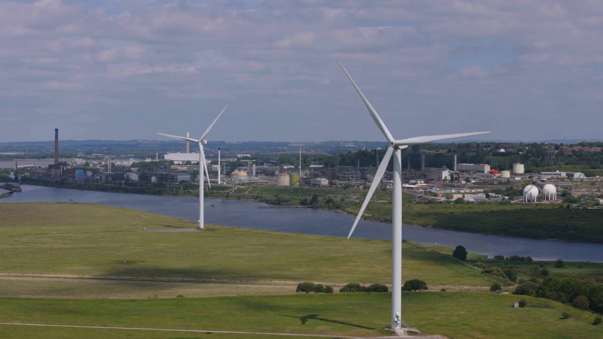 Aerial View Of Wind Farm Producing Clean Stock Footage SBV-351849478 ...