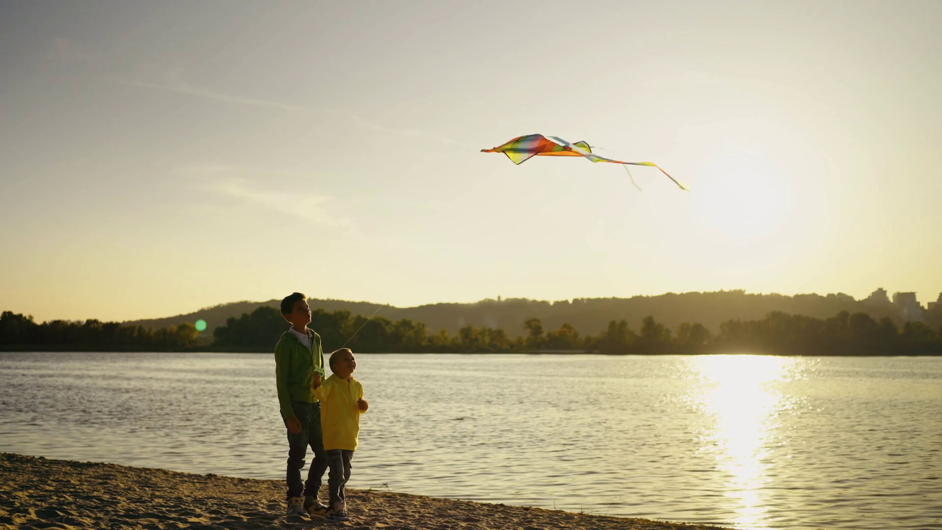Two Happy Brothers Launching Flying Kite On Stock Footage SBV-348586872 ...