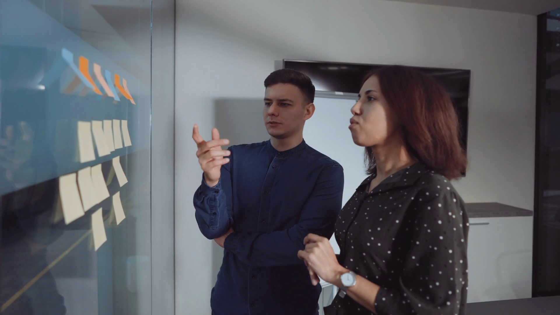 Team Of Project Managers Standing Glass Wall Stock Footage SBV ...