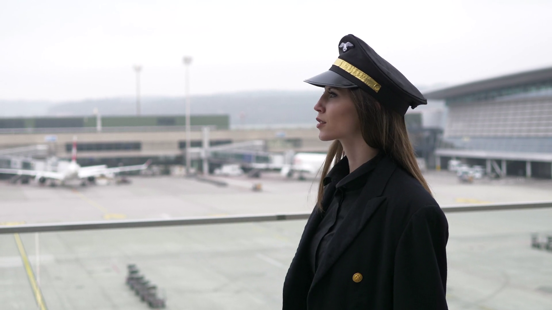 A Beautiful Woman Wearing Pilot Uniform With Stock Footage SBV ...