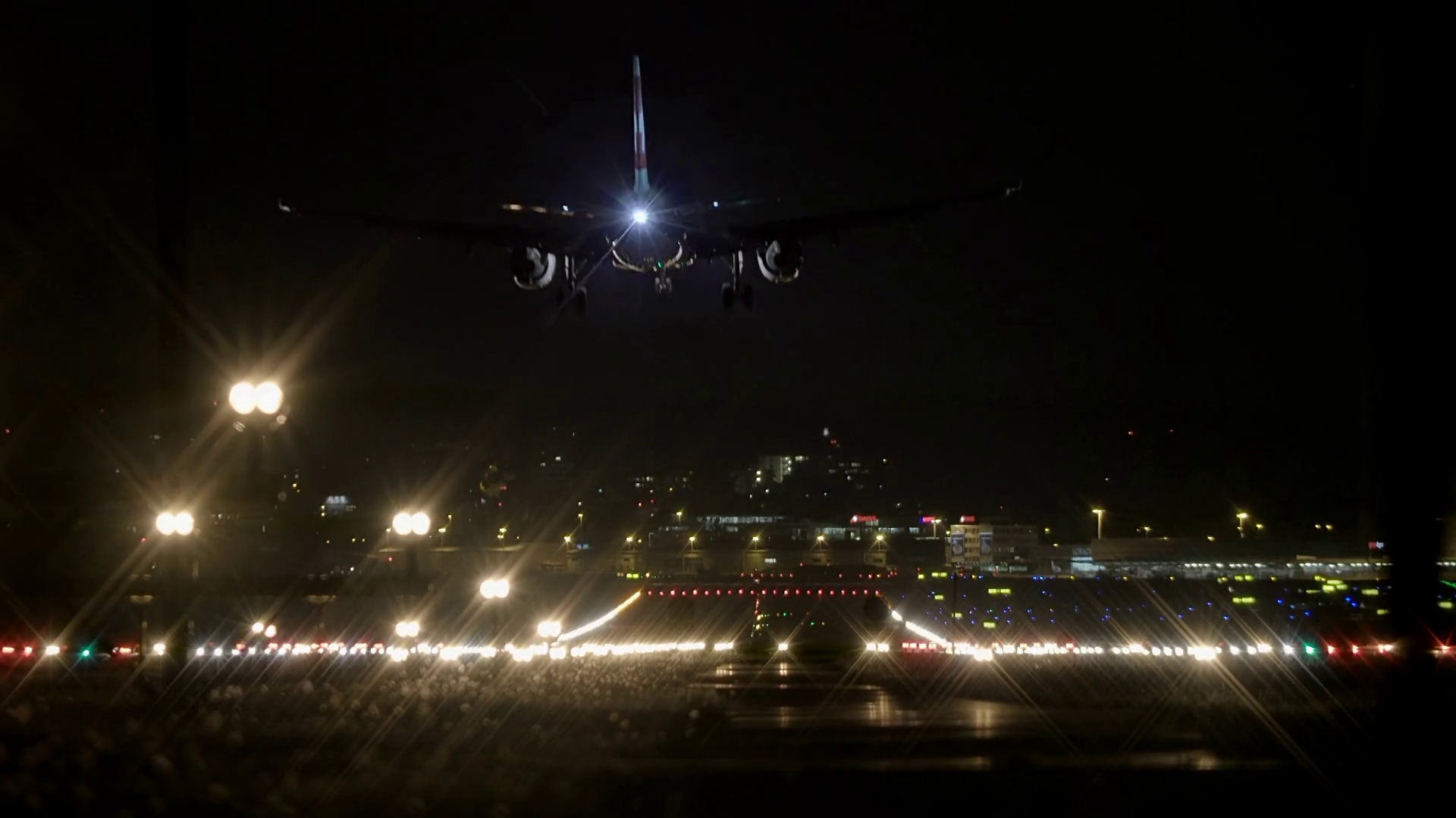 Airplane Landing At Airport Runway Night Stock Footage SBV-348668531 ...