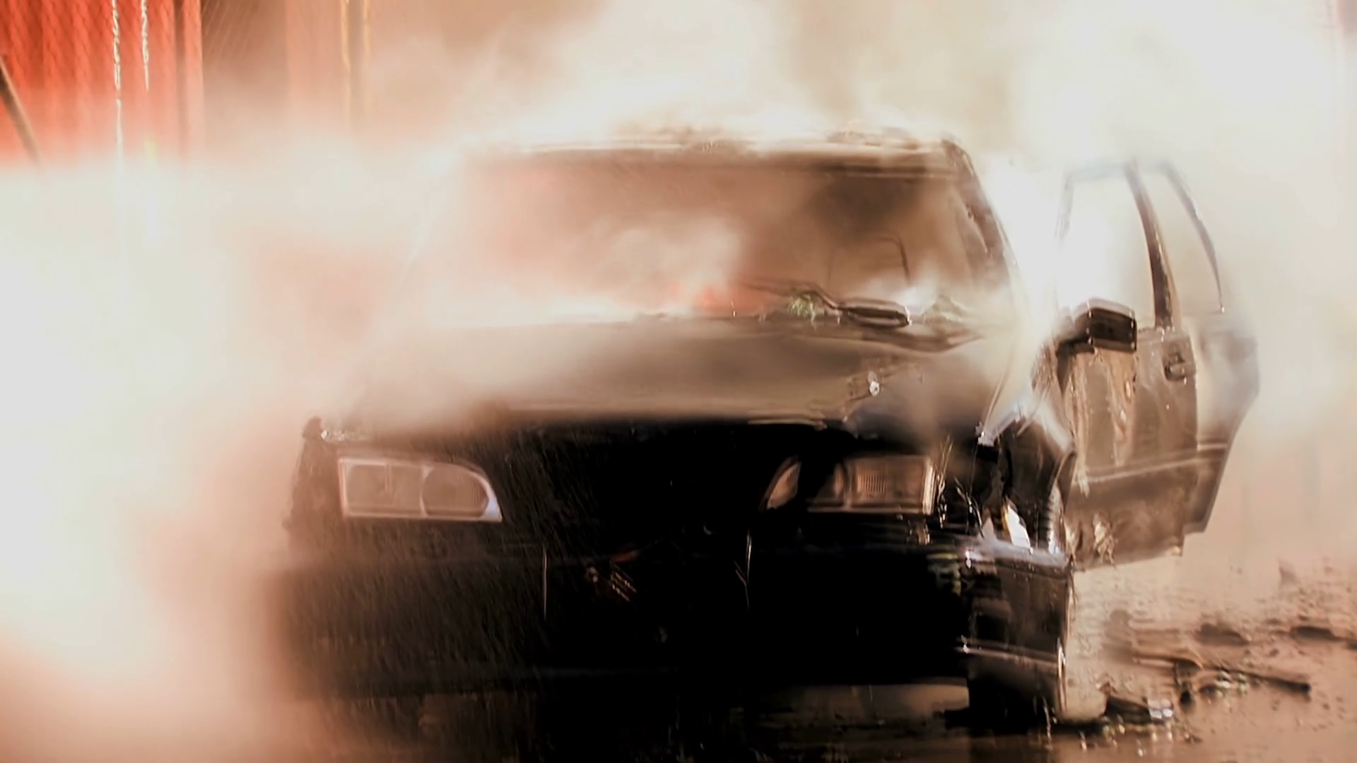 Firefighters Extinguish Burning Car Accident Stock Footage SBV ...