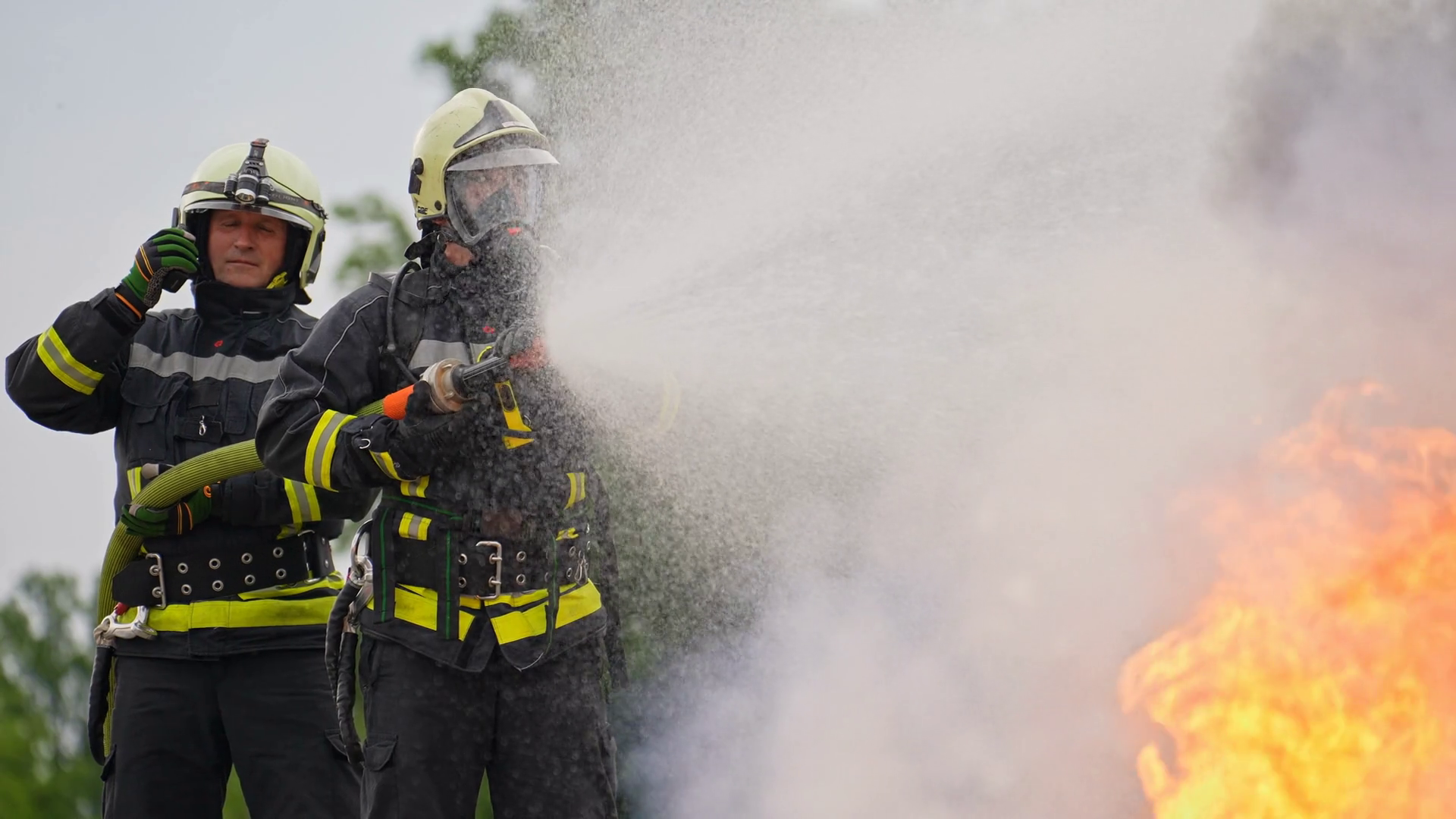 Firefighters Fight Fire Flame To Control Stock Footage SBV-348396315 ...