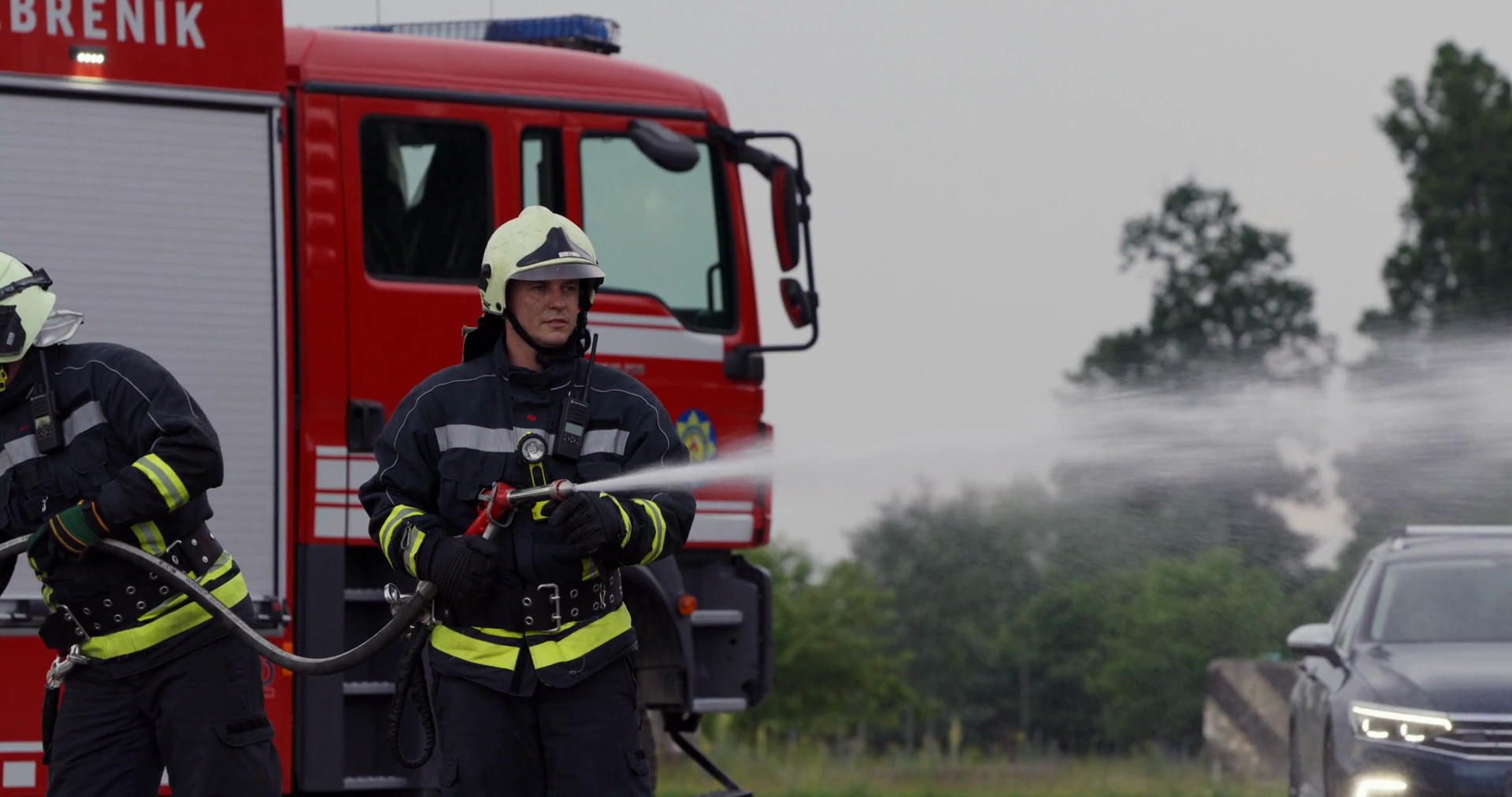 Firefighters Fight Fire Flame To Control Stock Footage SBV-348403506 ...