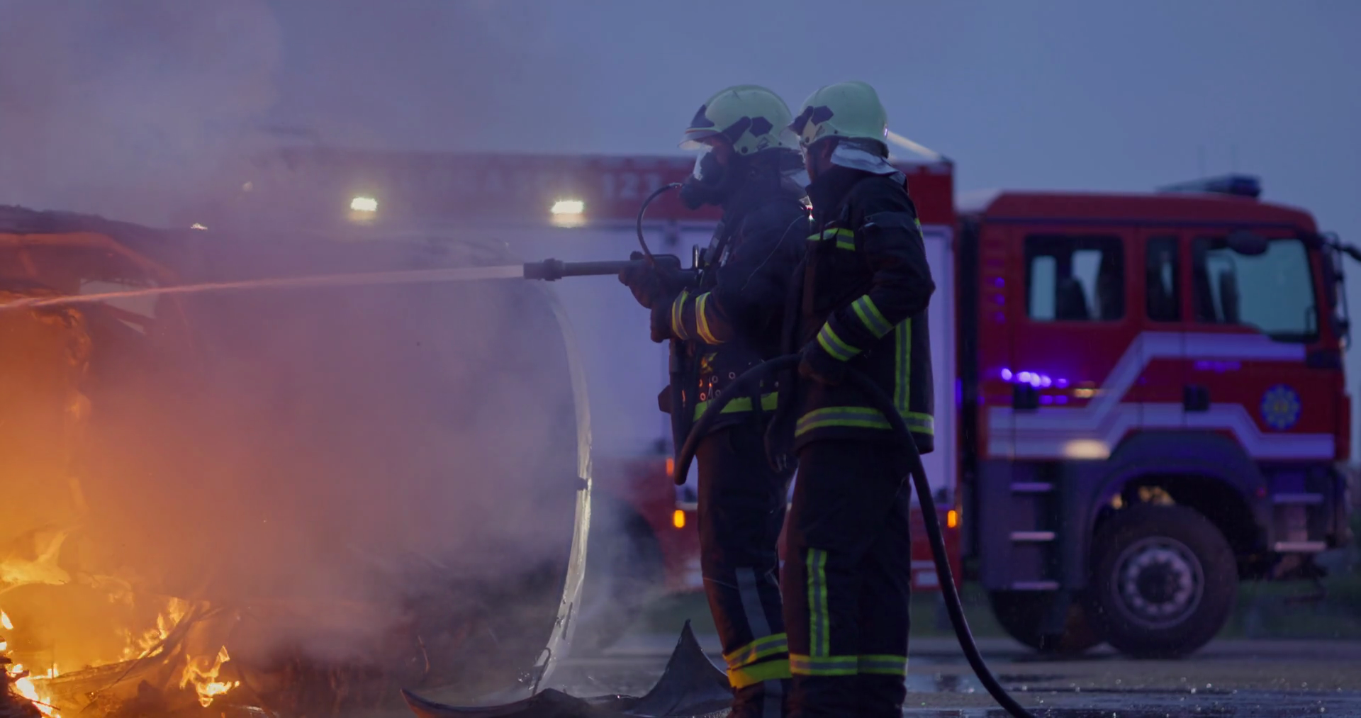 Firefighters Fight Fire Flame To Control Stock Footage SBV-348403046 ...
