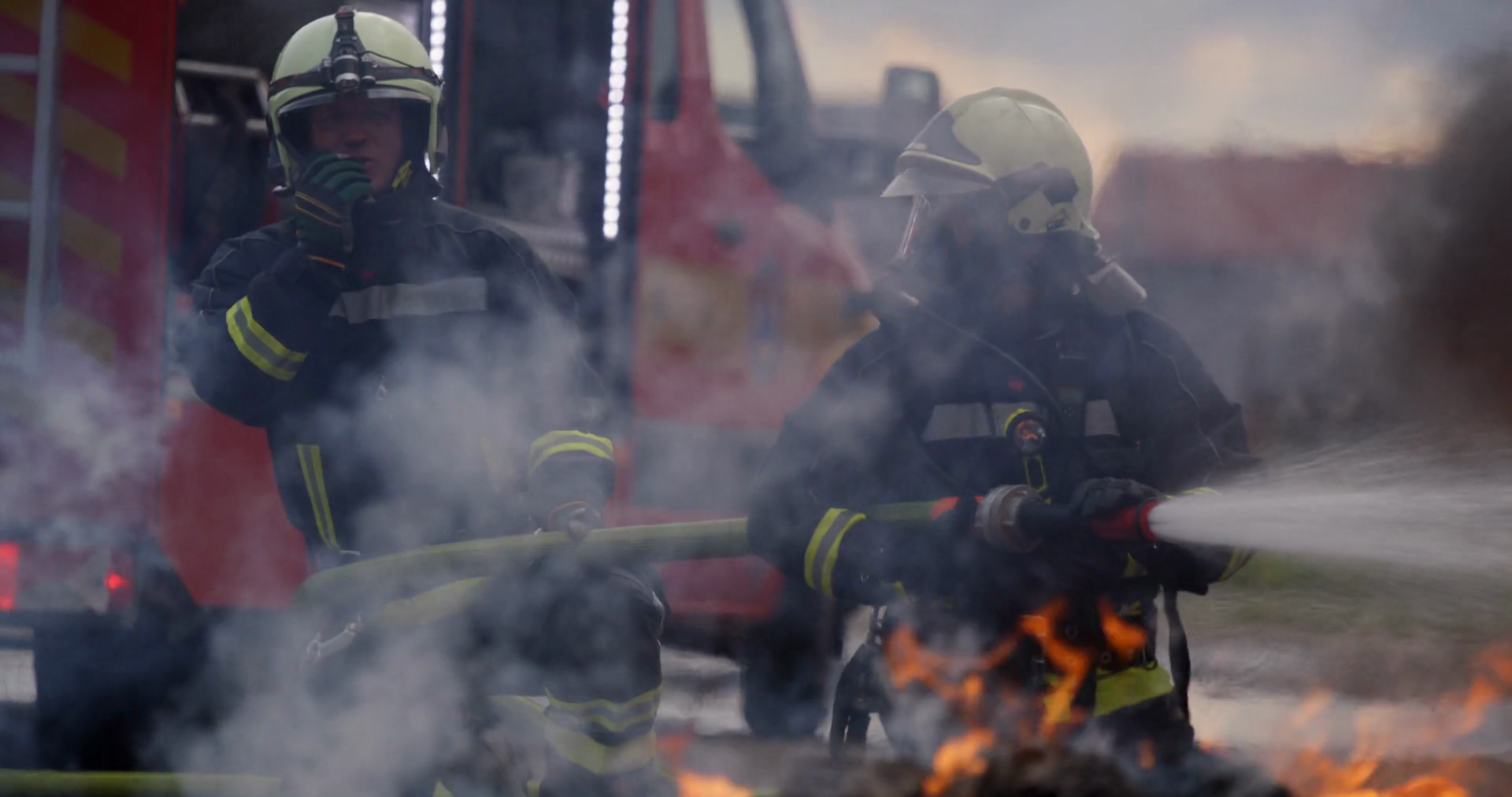 Firefighters Fight Fire Flame To Control Stock Footage SBV-348403744 ...